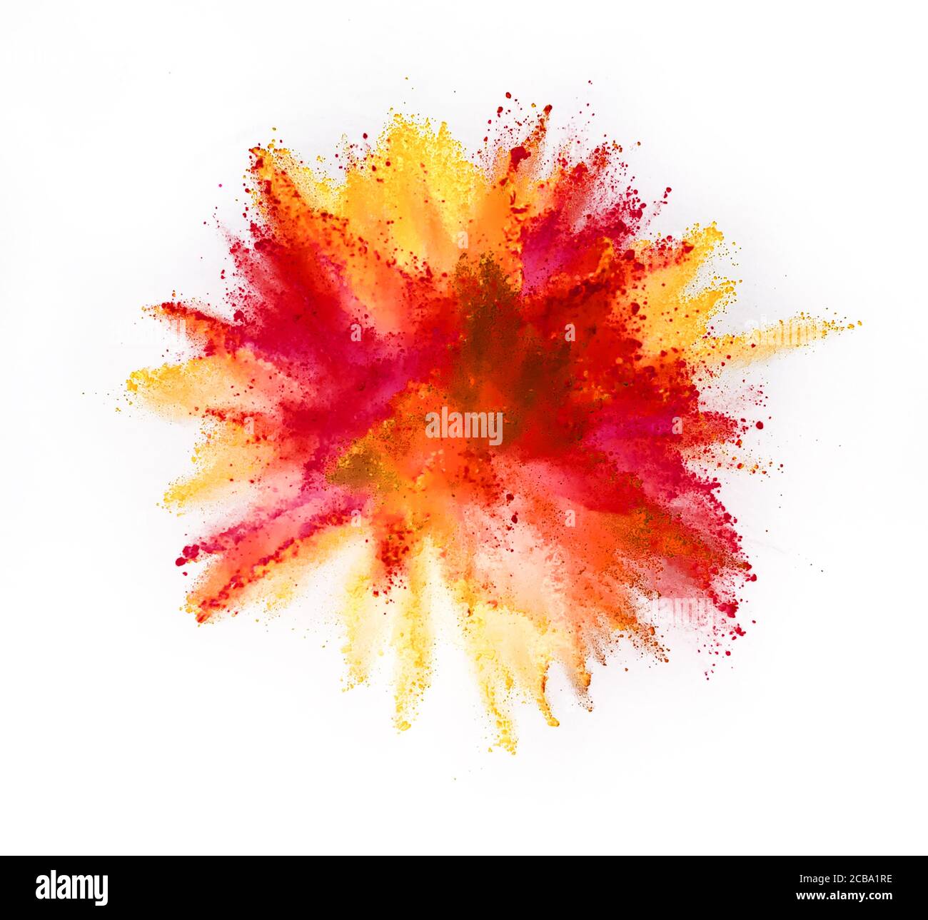 Multi colored powder explosion isolated on white background. Freeze ...