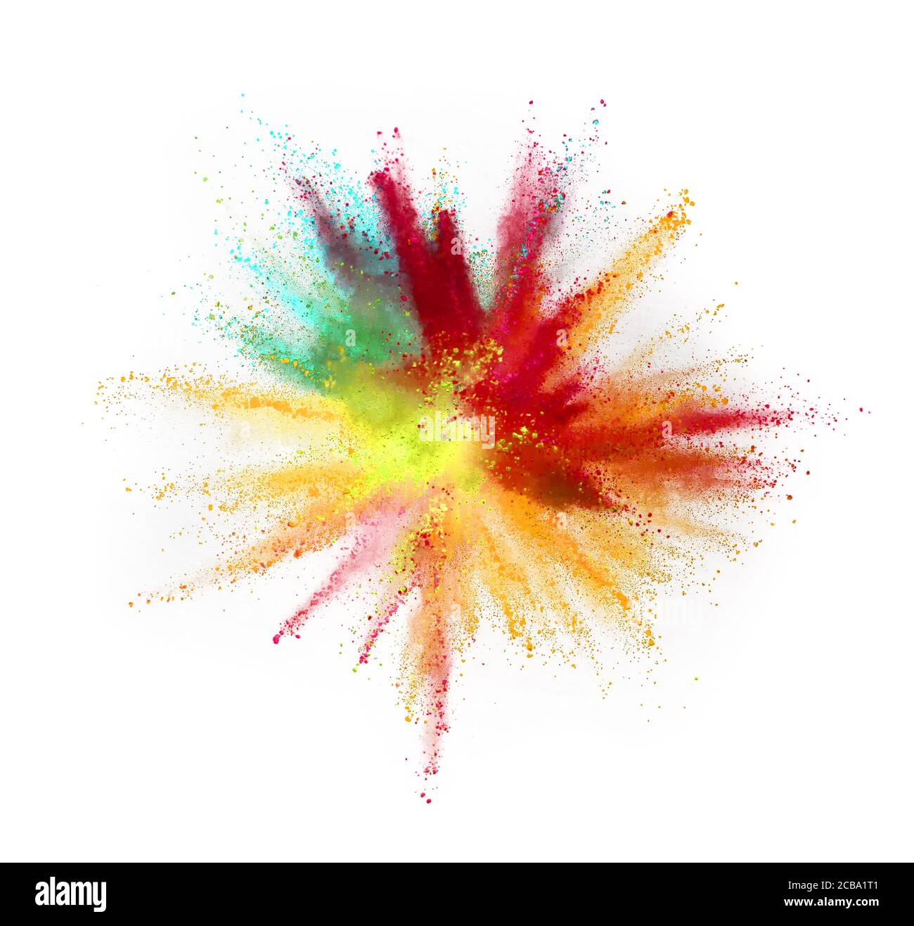 Multi colored powder explosion isolated on white background. Freeze ...