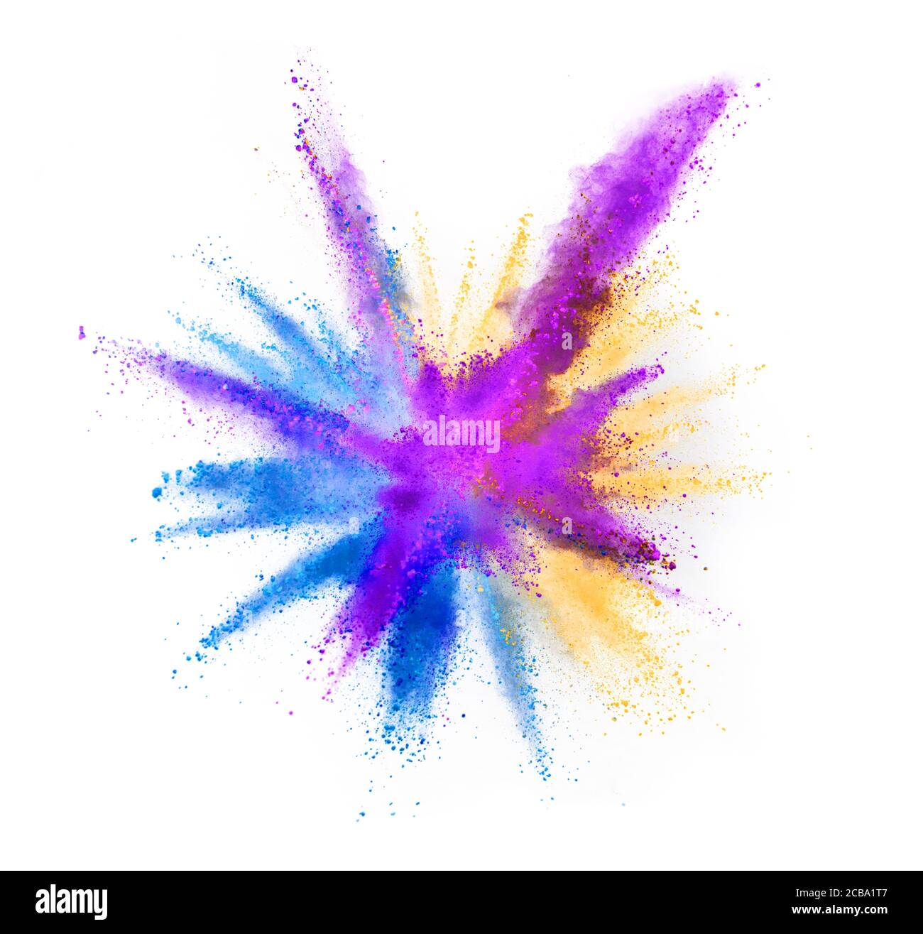 Multi colored powder explosion isolated on white background. Freeze ...