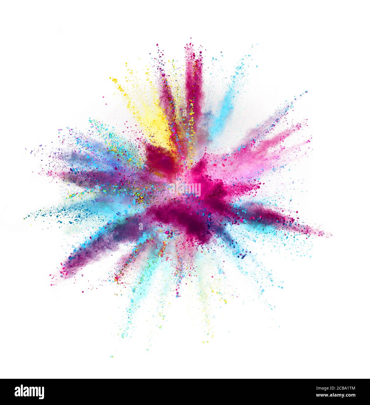 Multi colored powder explosion isolated on white background. Freeze ...