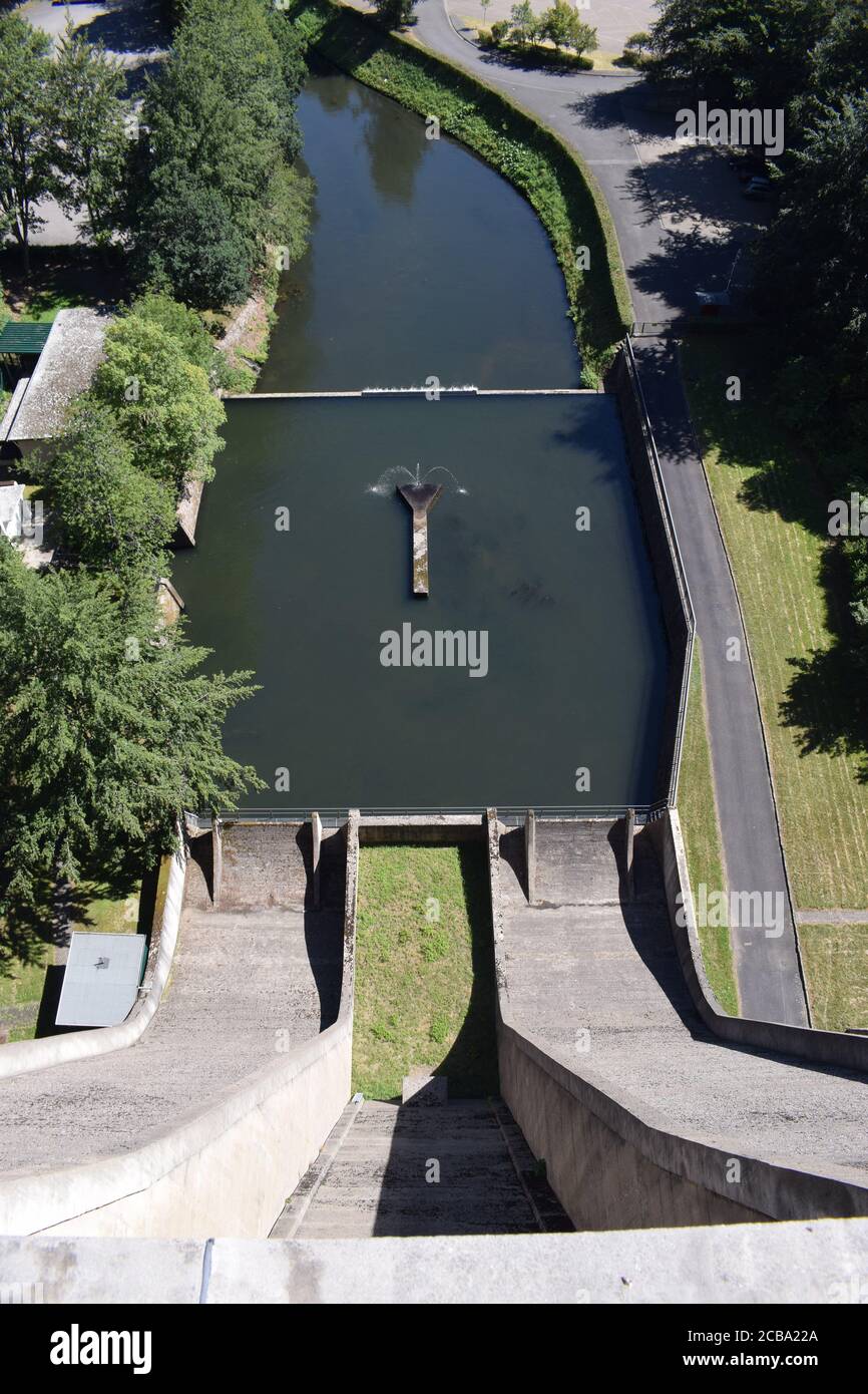 overflow of the reservoir Oleftalsperre, Hellenthal, Germany Stock ...