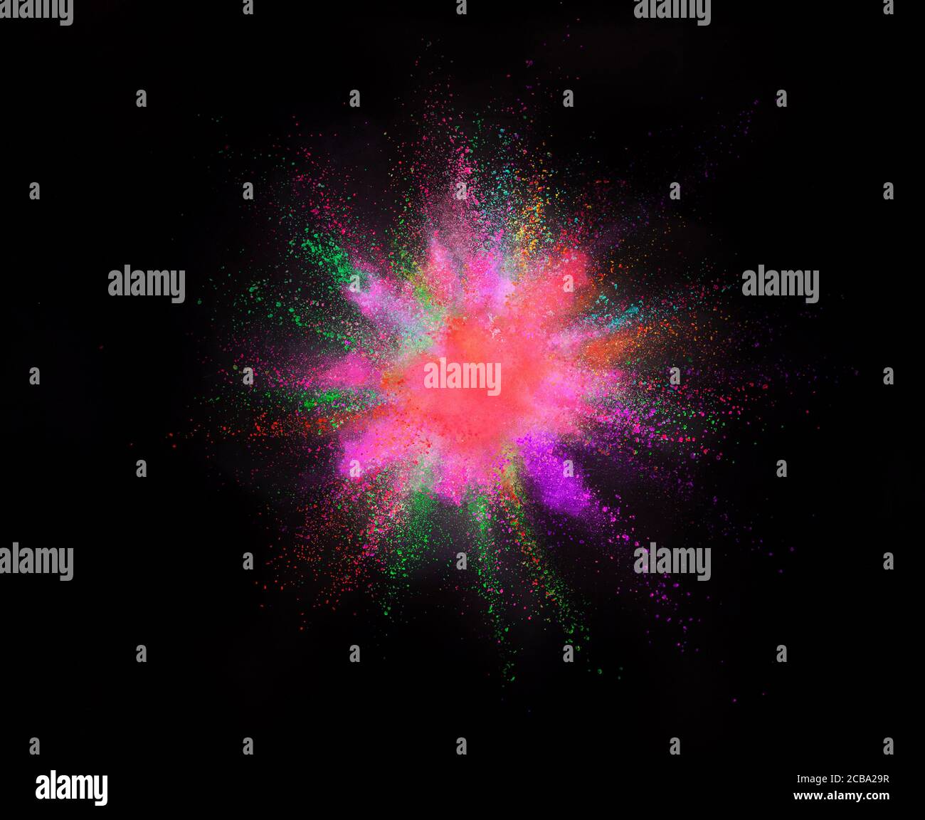 Explosion of colored powder isolated on black background. Abstract ...
