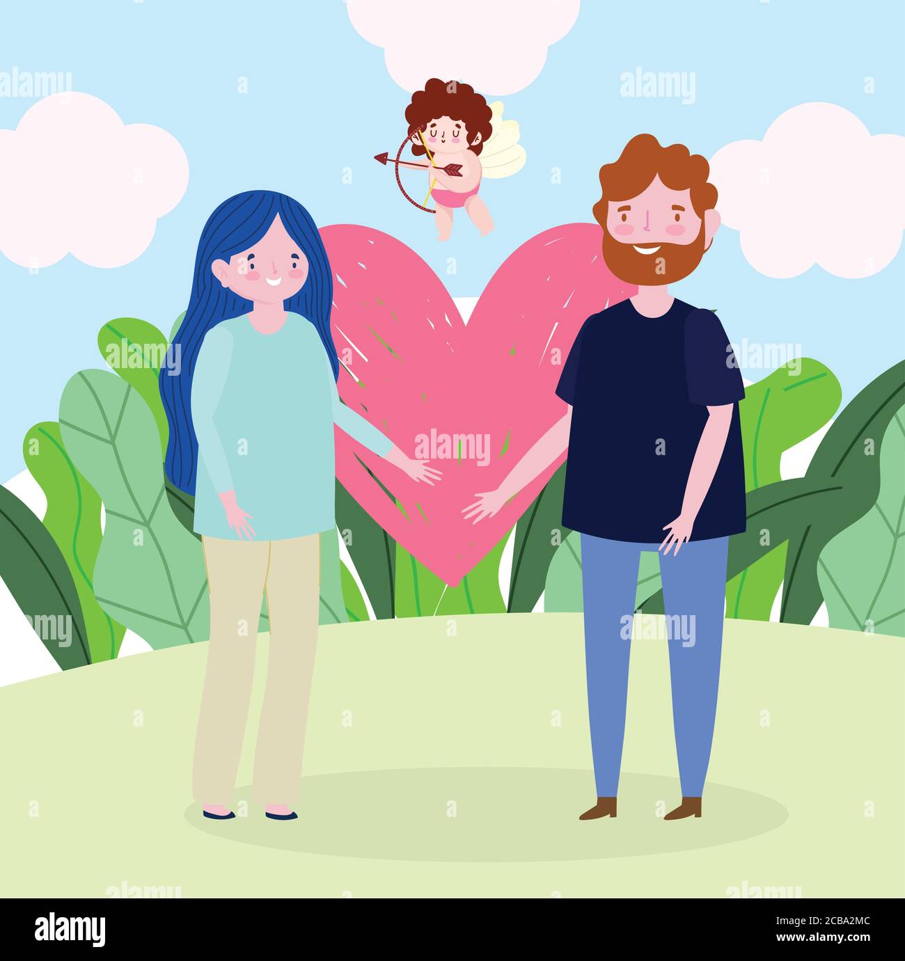 young couple heart love romantic cartoon image vector illustration ...
