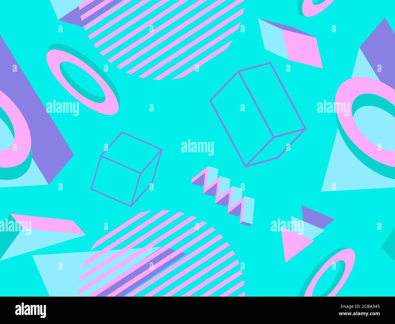 3d geometric seamless pattern in style of the 80s. 3d isometric ...