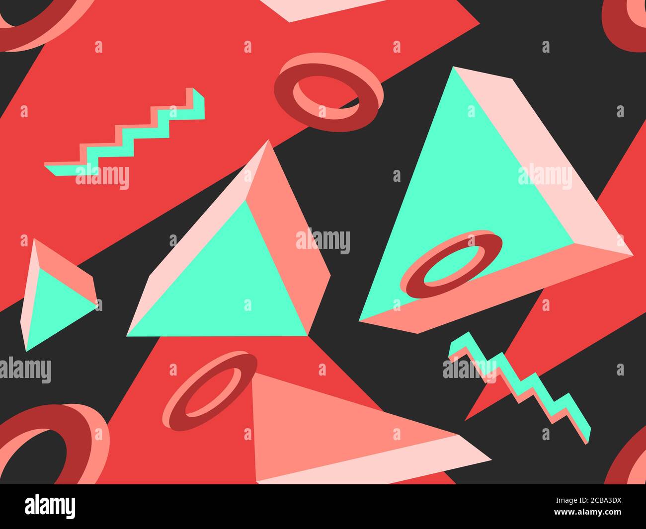 3d geometric seamless pattern in style of the 80s. 3d isometric ...