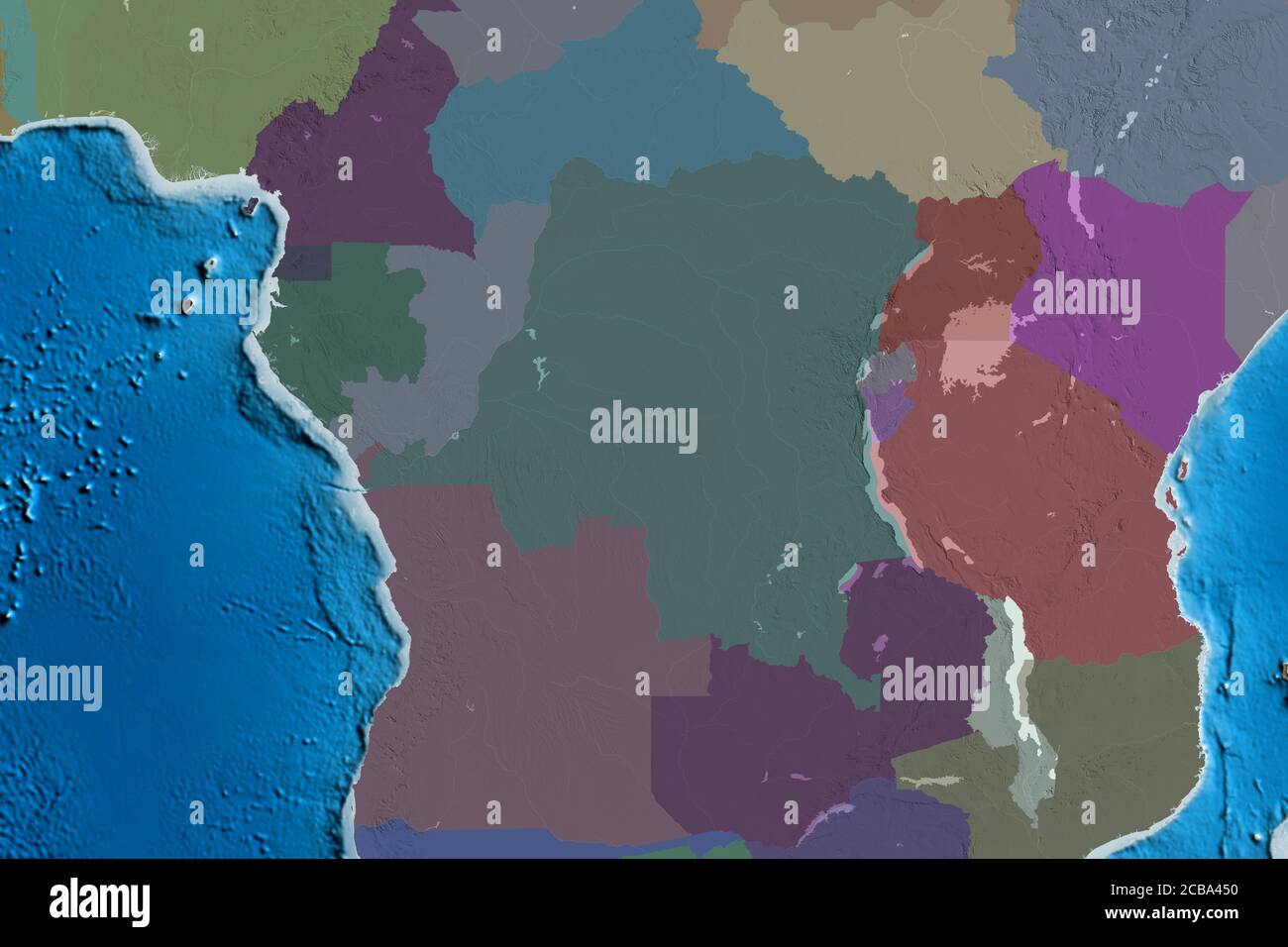 Extended area of Democratic Republic of the Congo. Colored elevation ...