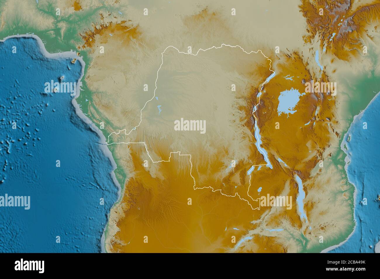 Extended area of outlined Democratic Republic of the Congo. Topographic ...