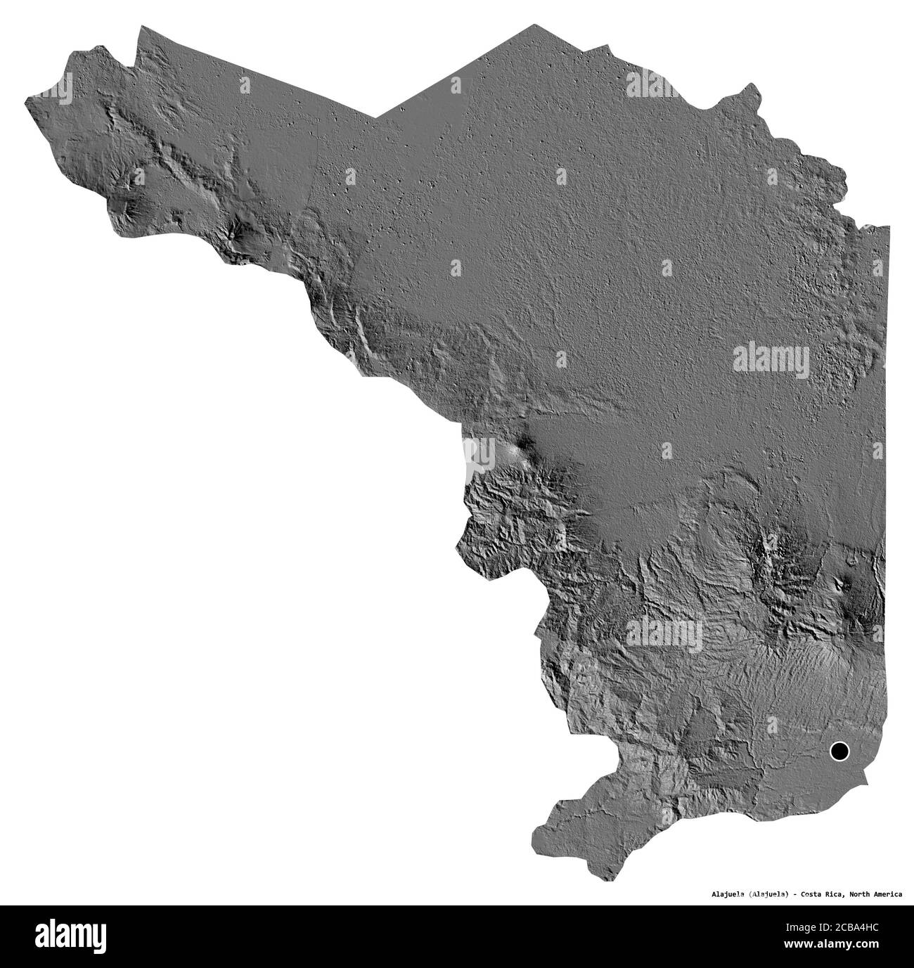 Shape of Alajuela, province of Costa Rica, with its capital isolated on ...