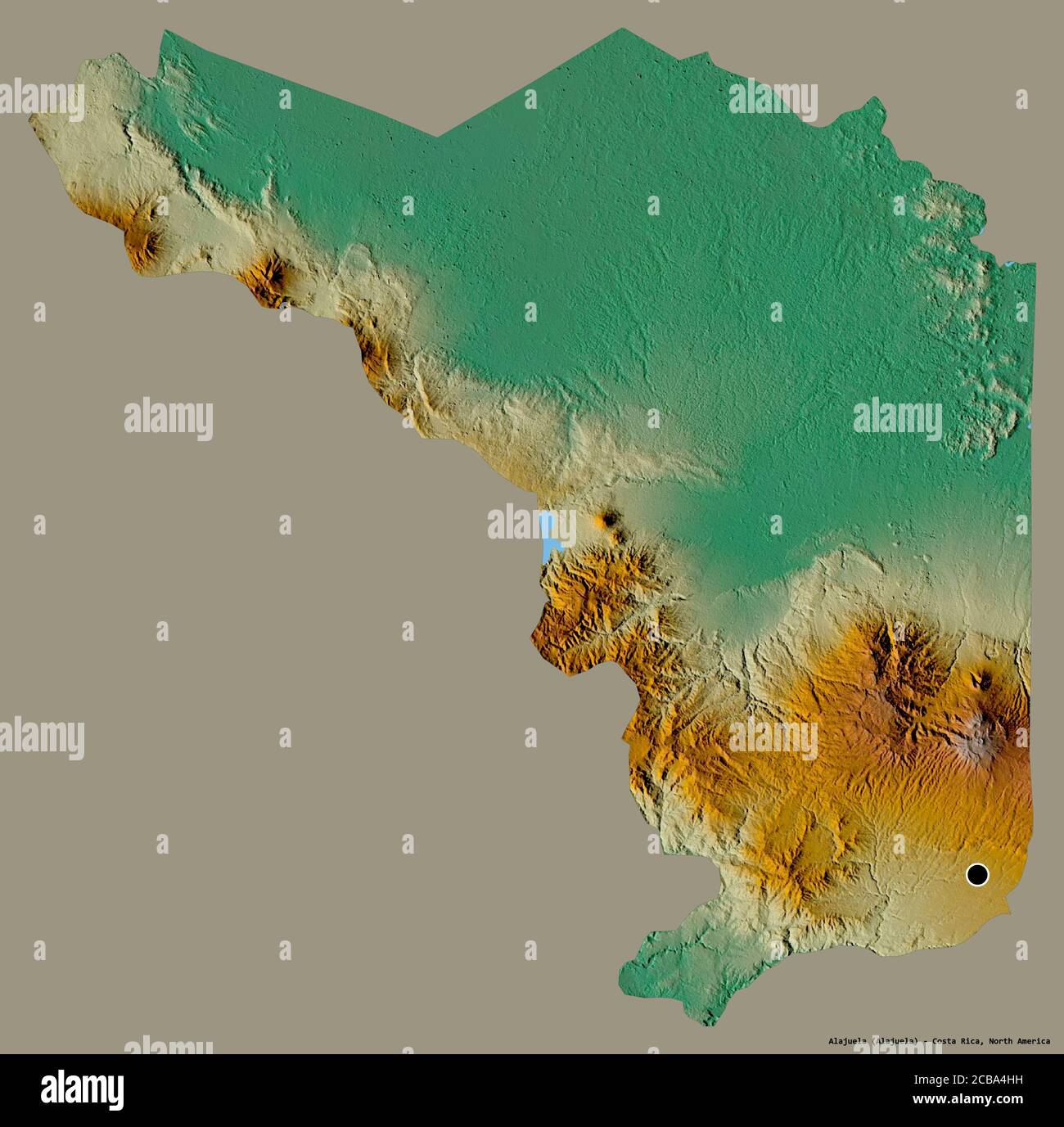 Shape of Alajuela, province of Costa Rica, with its capital isolated on ...