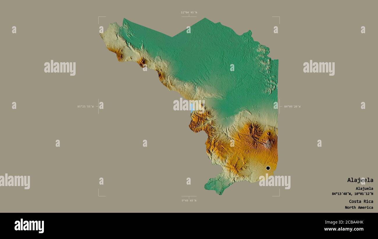 Area of Alajuela, province of Costa Rica, isolated on a solid ...