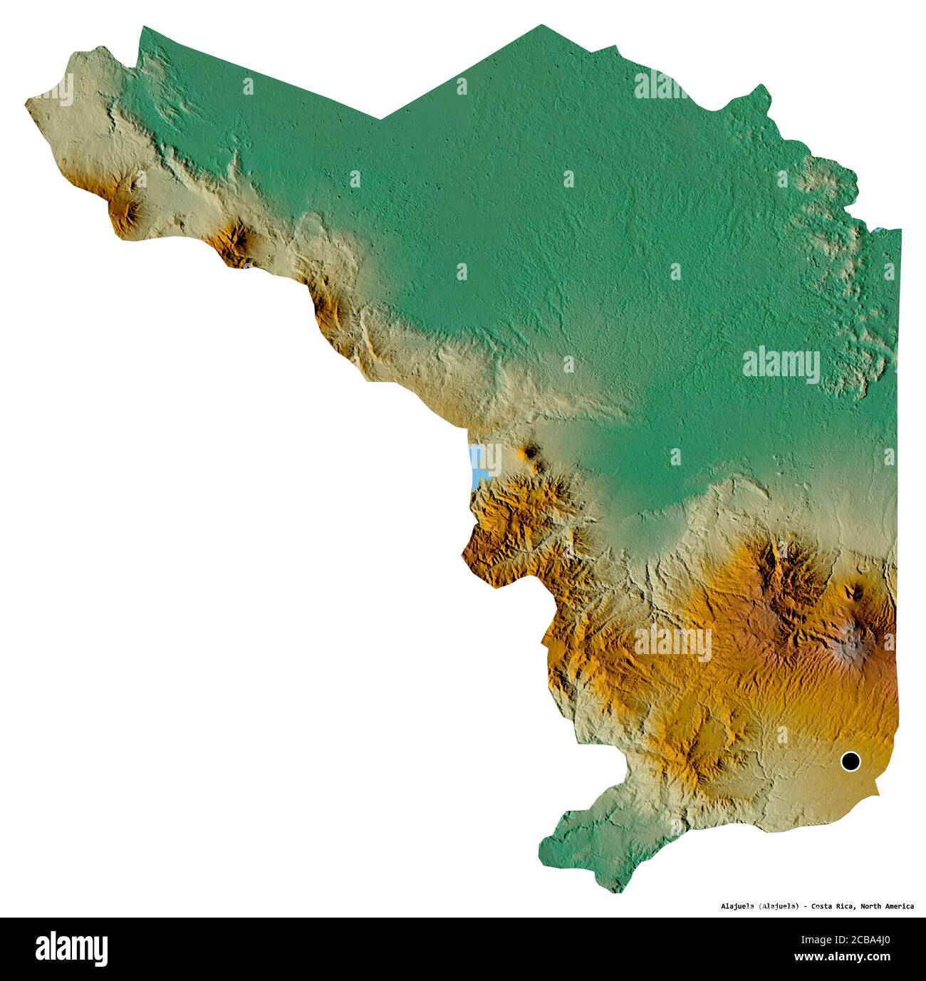 Shape of Alajuela, province of Costa Rica, with its capital isolated on ...