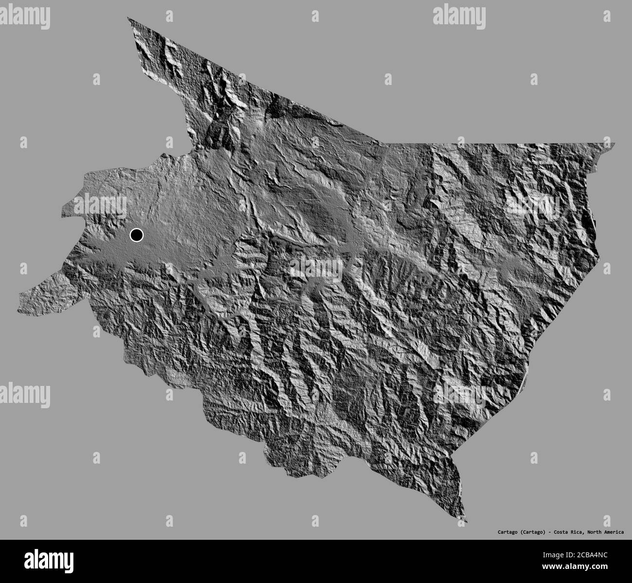 Shape of Cartago, province of Costa Rica, with its capital isolated on ...