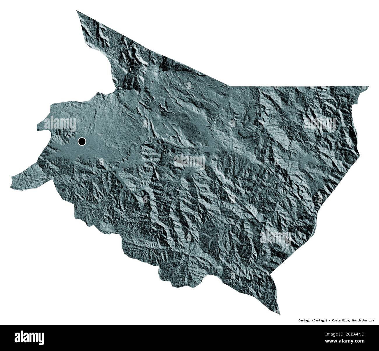 Shape of Cartago, province of Costa Rica, with its capital isolated on ...