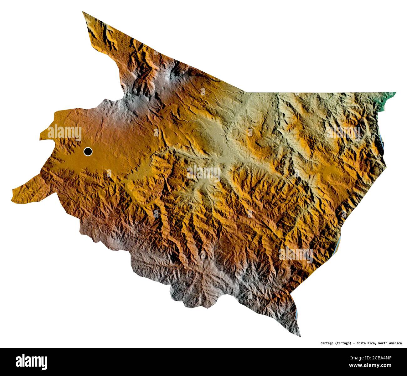 Shape of Cartago, province of Costa Rica, with its capital isolated on ...
