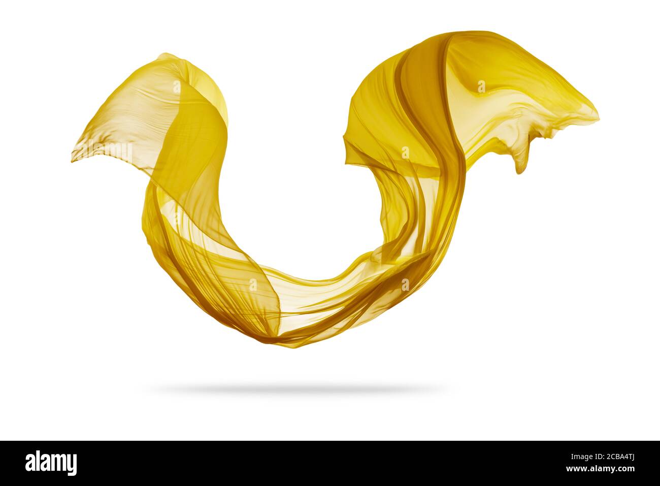 Piece of flying golden cloth isolated on white background. High ...