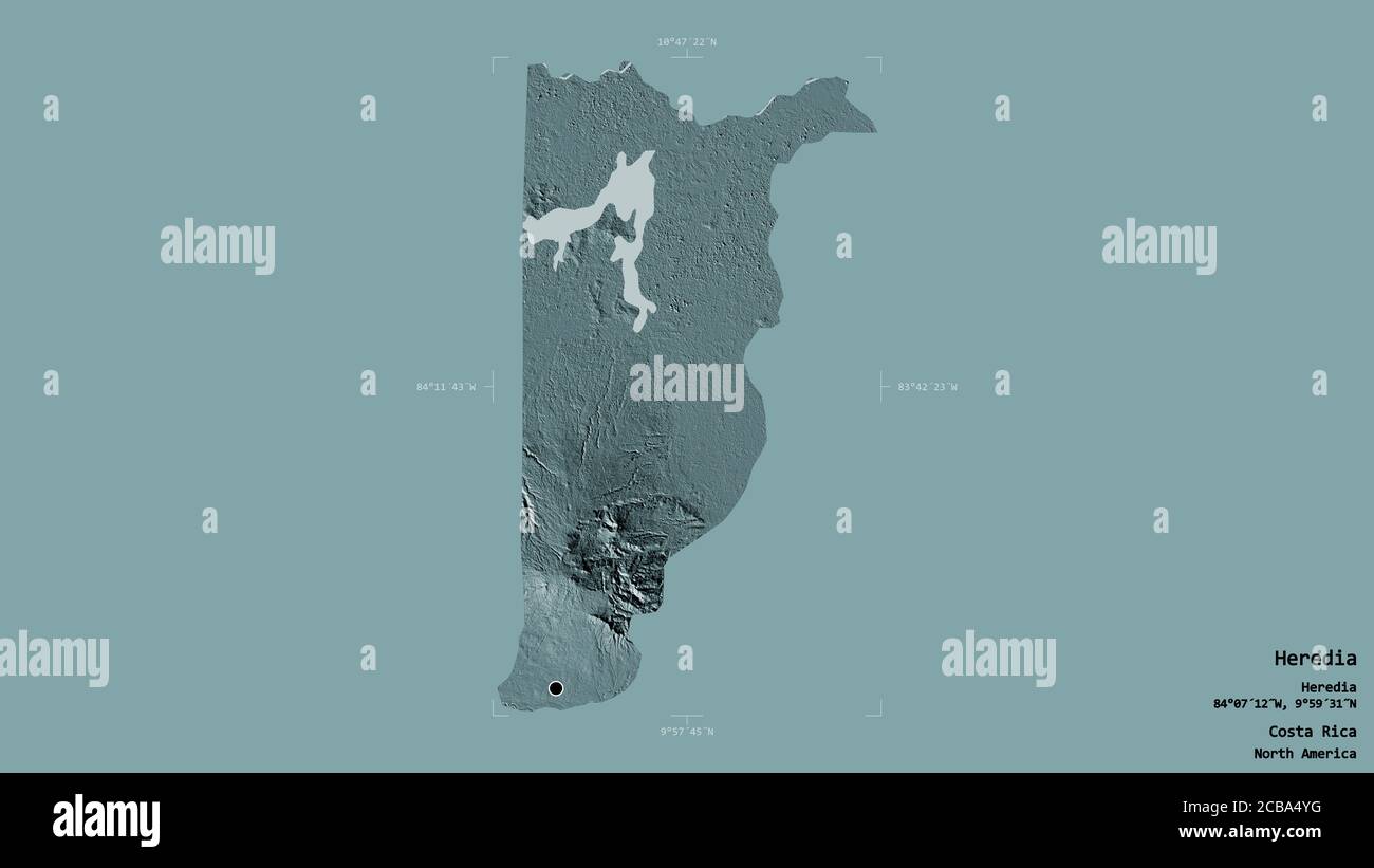 Area of Heredia, province of Costa Rica, isolated on a solid background ...