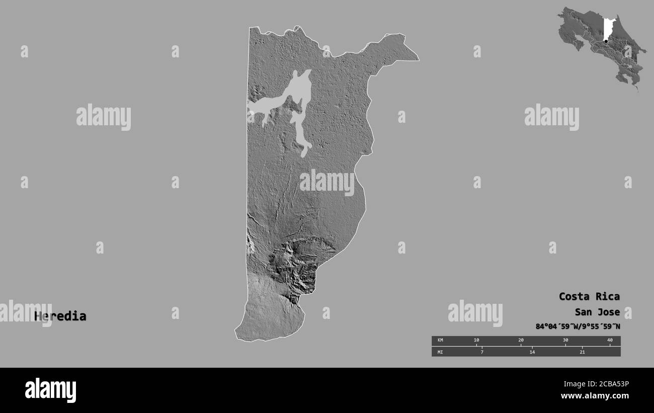 Shape of Heredia, province of Costa Rica, with its capital isolated on ...