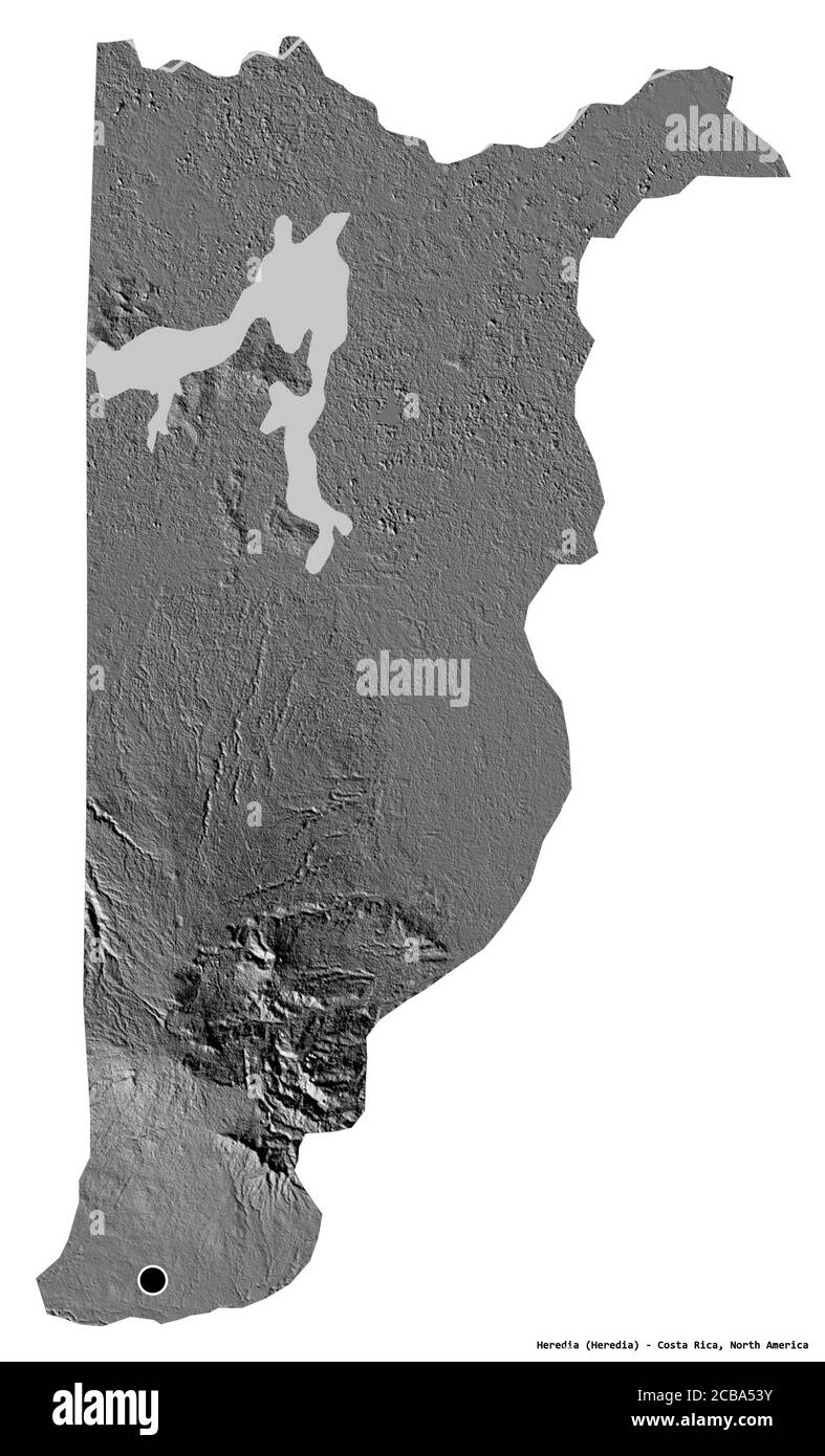 Shape of Heredia, province of Costa Rica, with its capital isolated on ...
