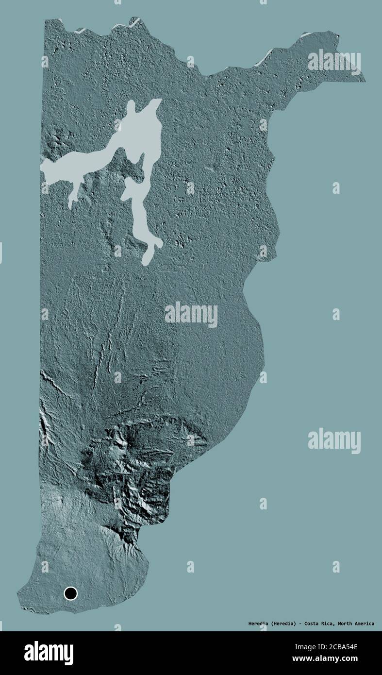 Shape of Heredia, province of Costa Rica, with its capital isolated on ...