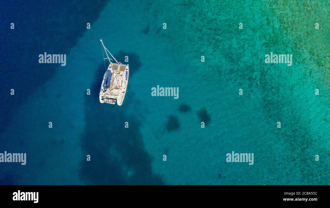 Aerial view of catamaran boat. Outdoor water sports, yachting Stock ...