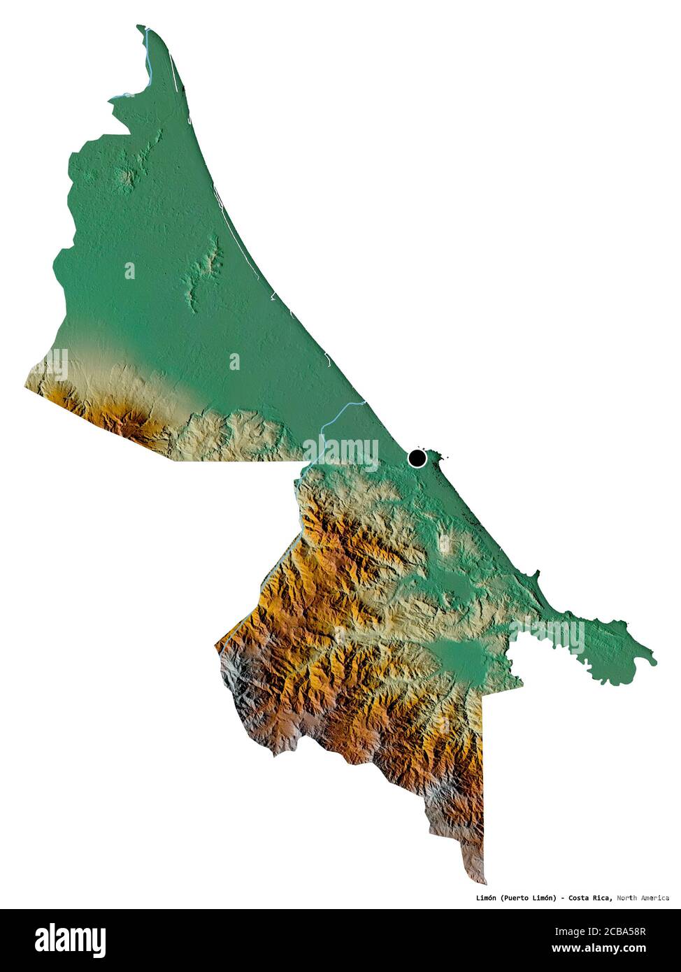 Shape of Limón, province of Costa Rica, with its capital isolated on ...