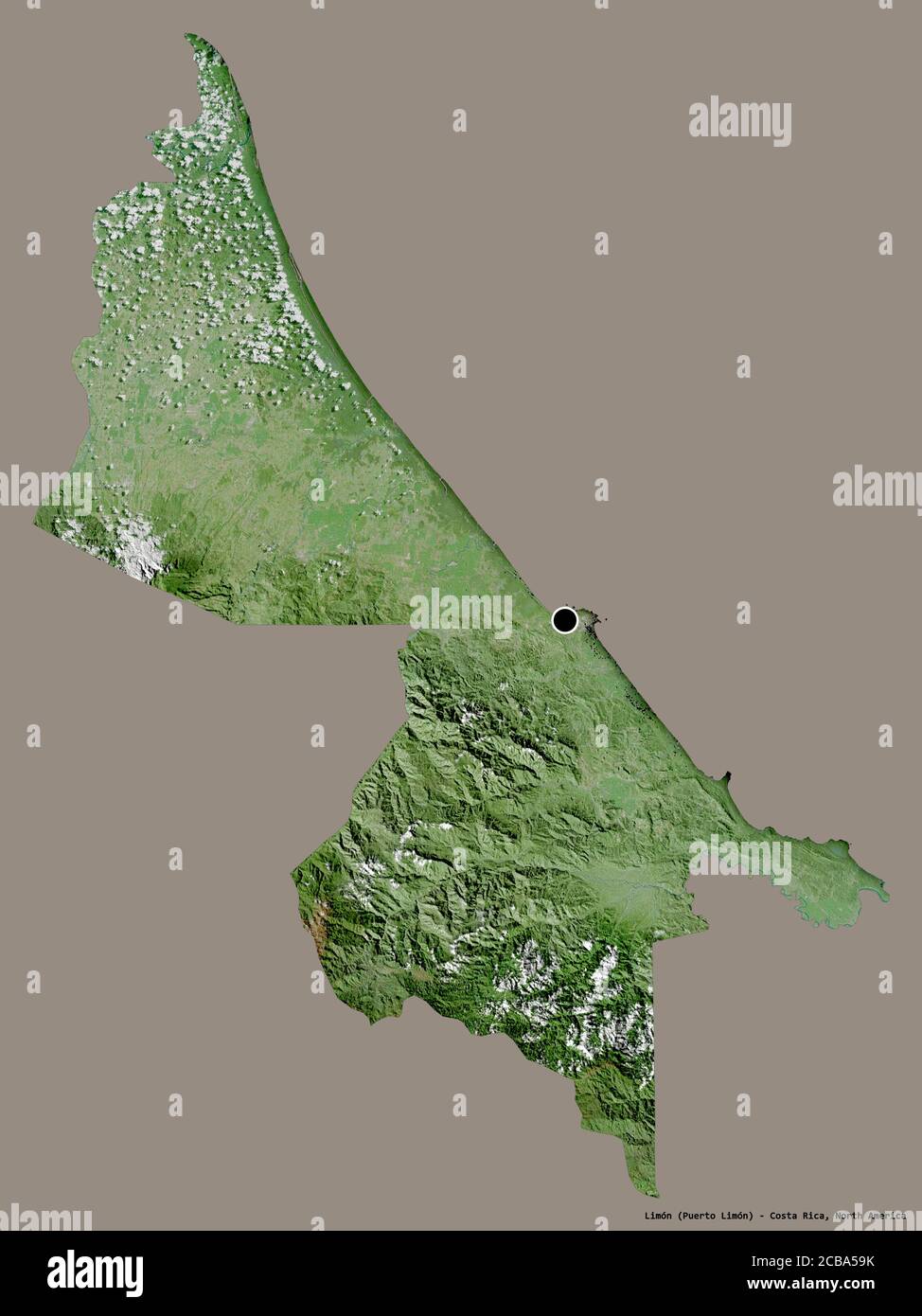 Shape of Limón, province of Costa Rica, with its capital isolated on a ...