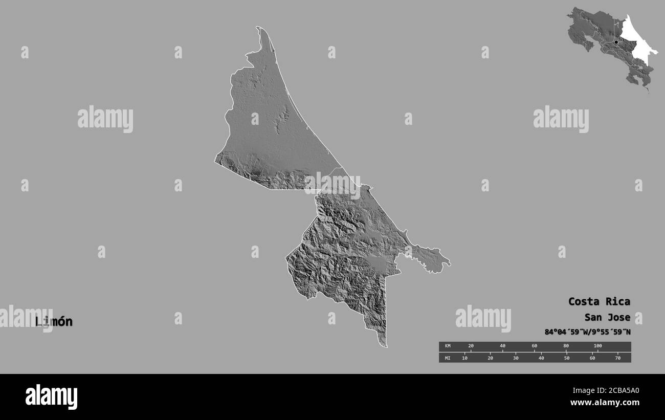 Shape of Limón, province of Costa Rica, with its capital isolated on ...