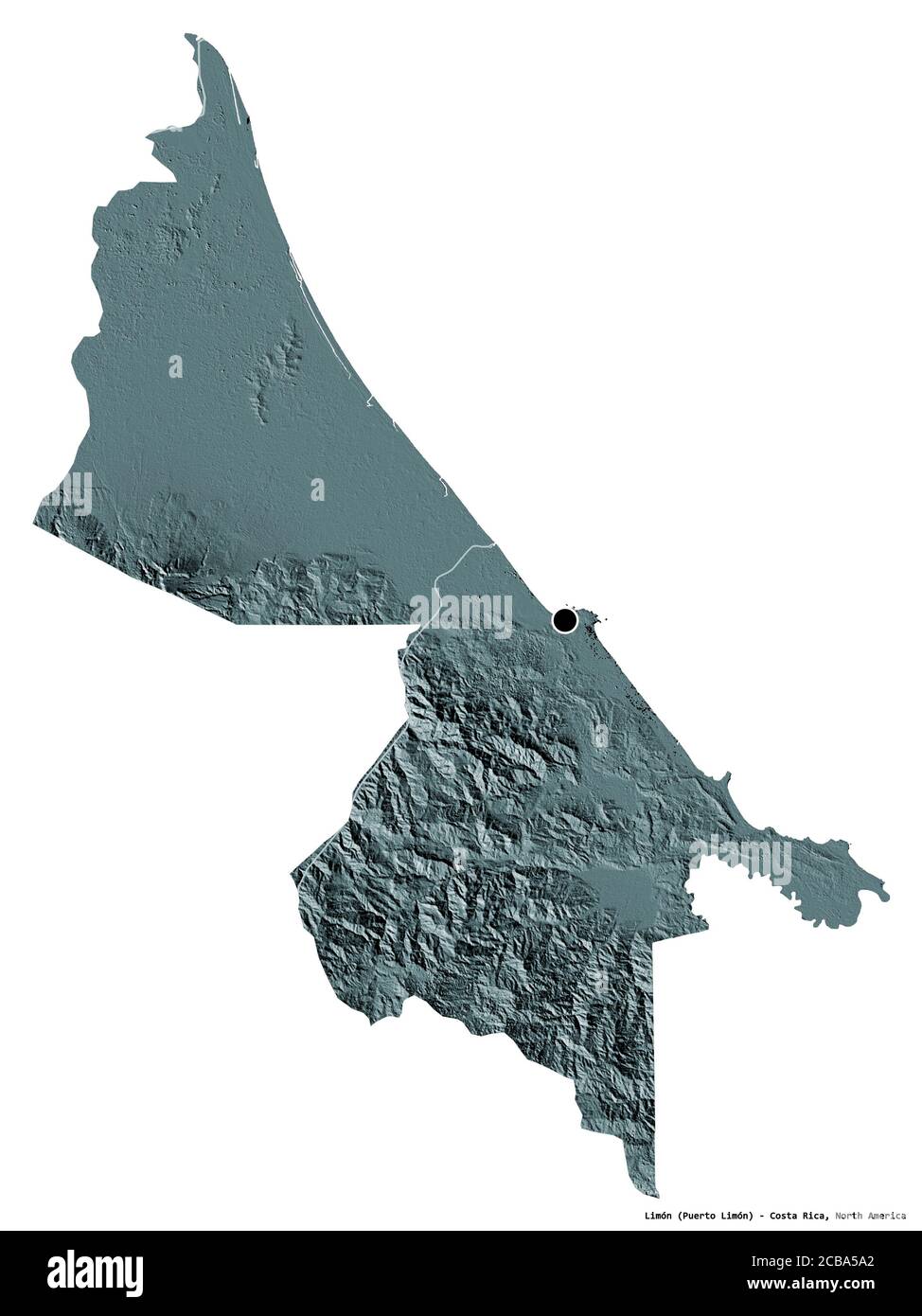 Shape of Limón, province of Costa Rica, with its capital isolated on ...