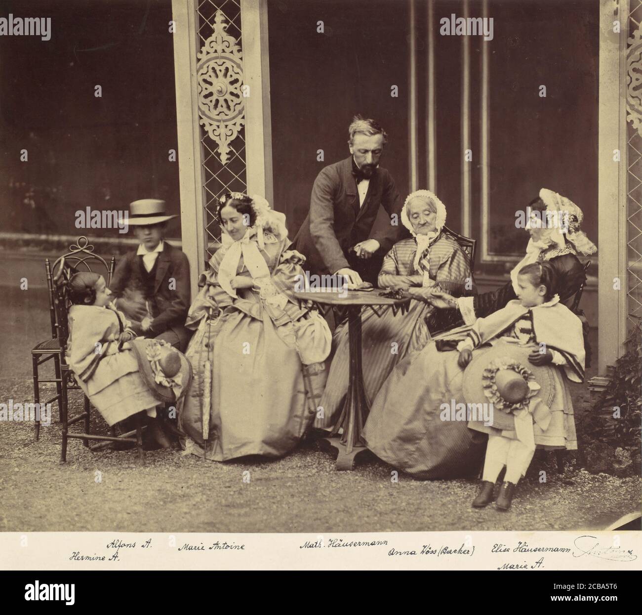 [Group Portrait of Five Adults and Two Children in a Garden], 1850s-60s ...