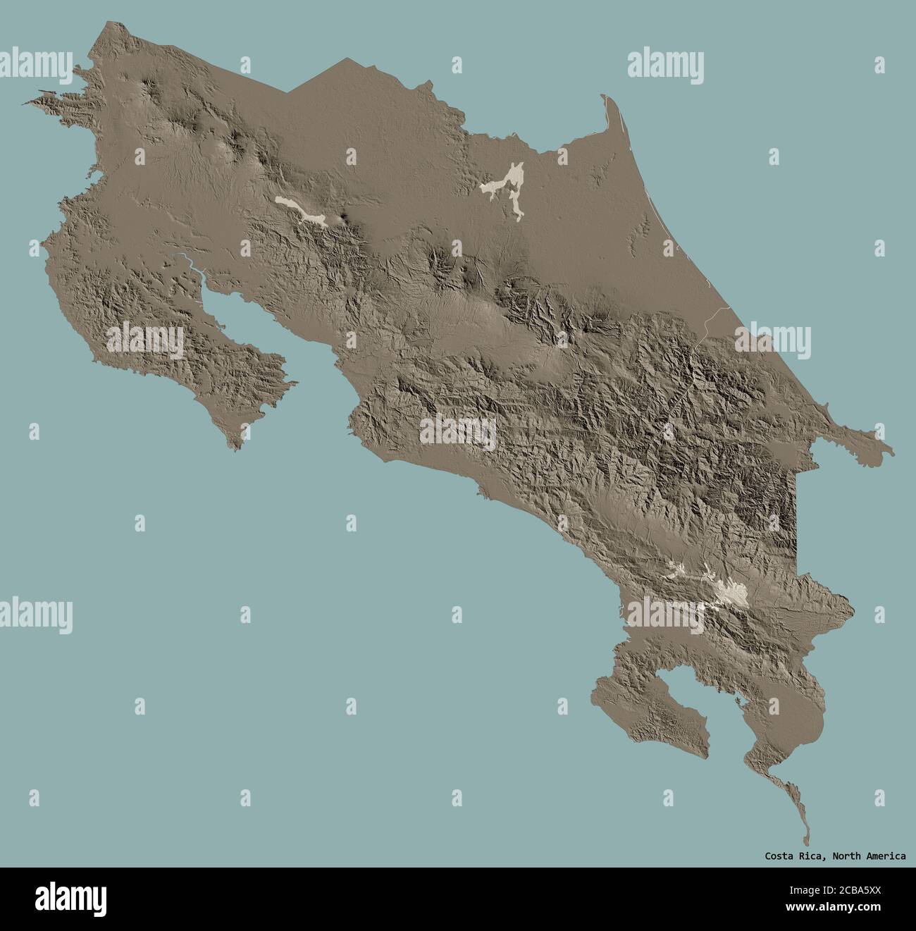 Shape of Costa Rica with its capital isolated on a solid color ...
