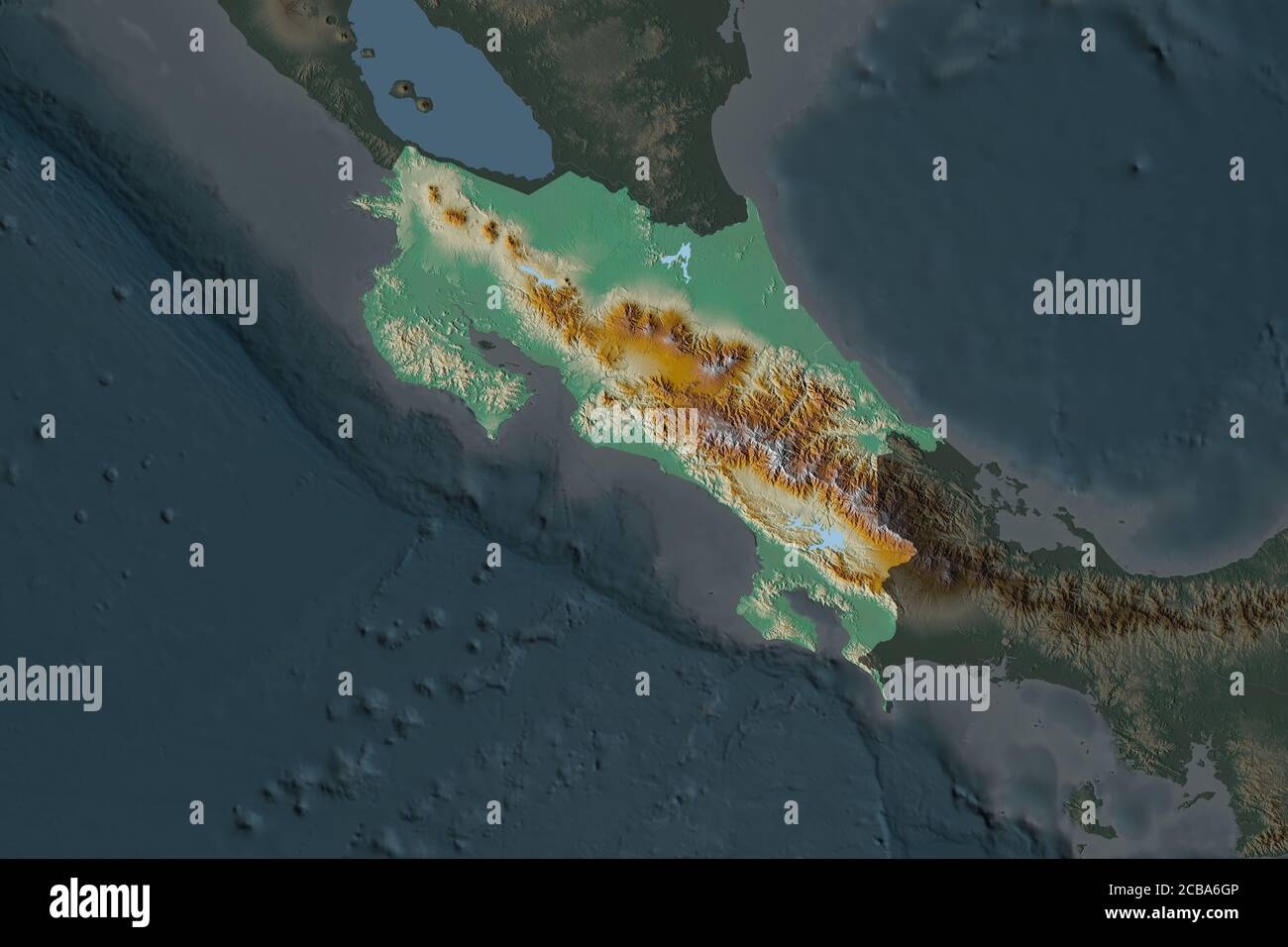 Shape of Costa Rica separated by the desaturation of neighboring areas ...