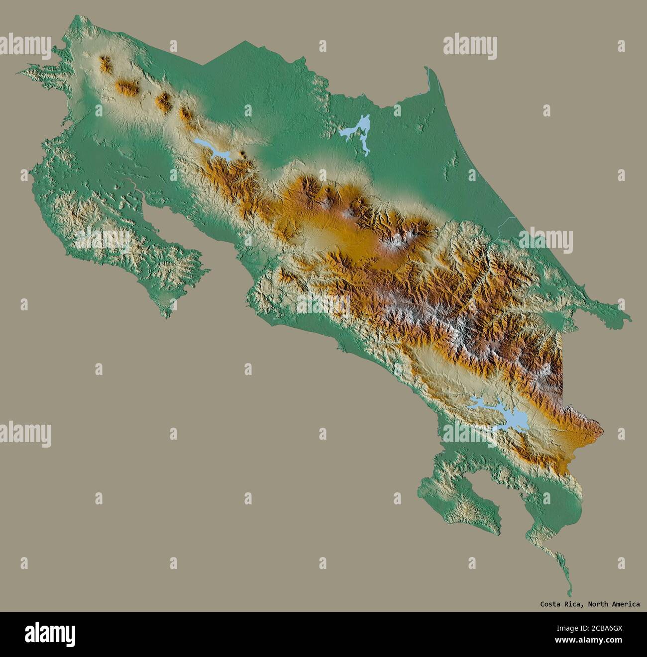 Shape of Costa Rica with its capital isolated on a solid color ...