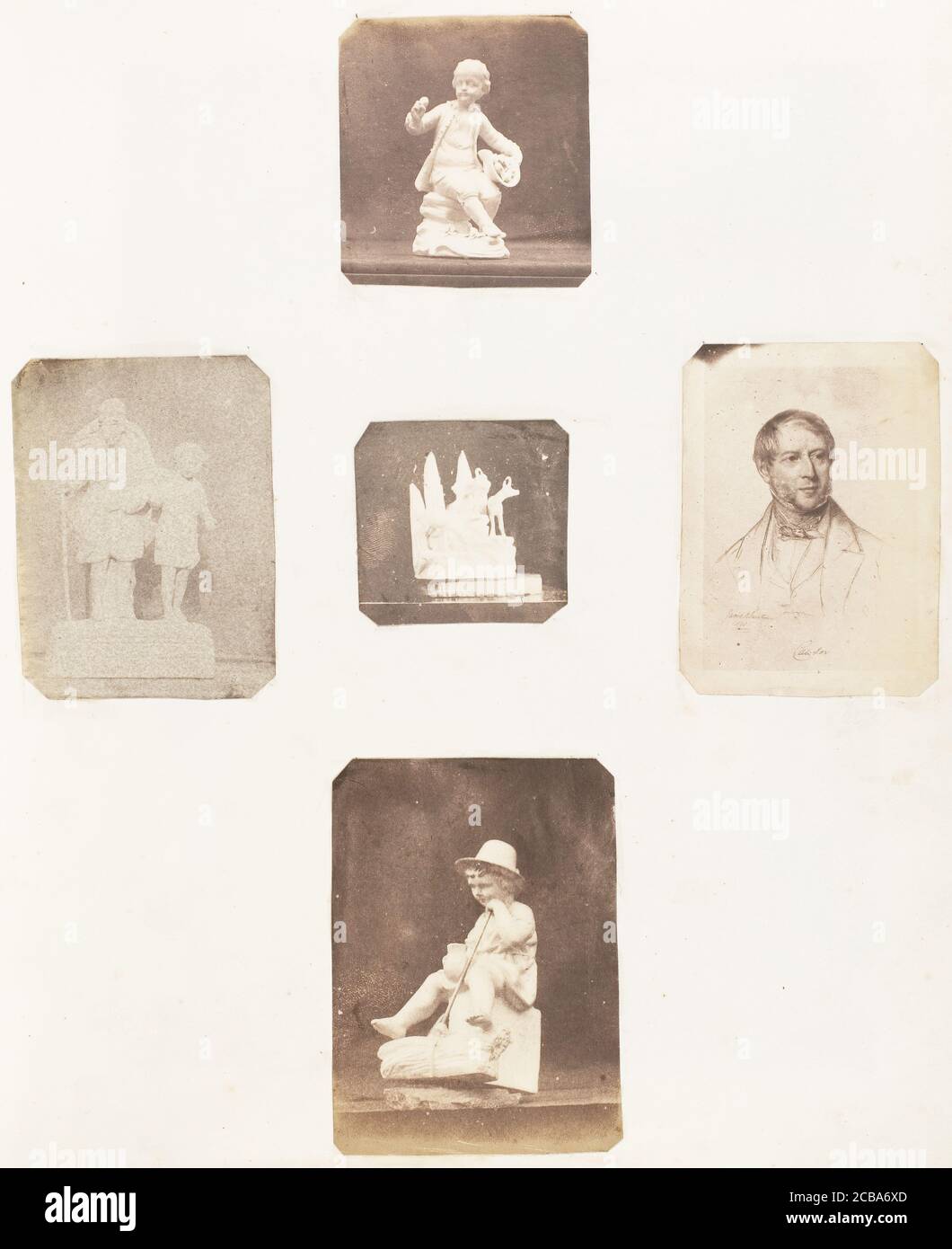 [Figurine of Young Boy Holding Apples; Cabinet Card of a Man; Figurine ...