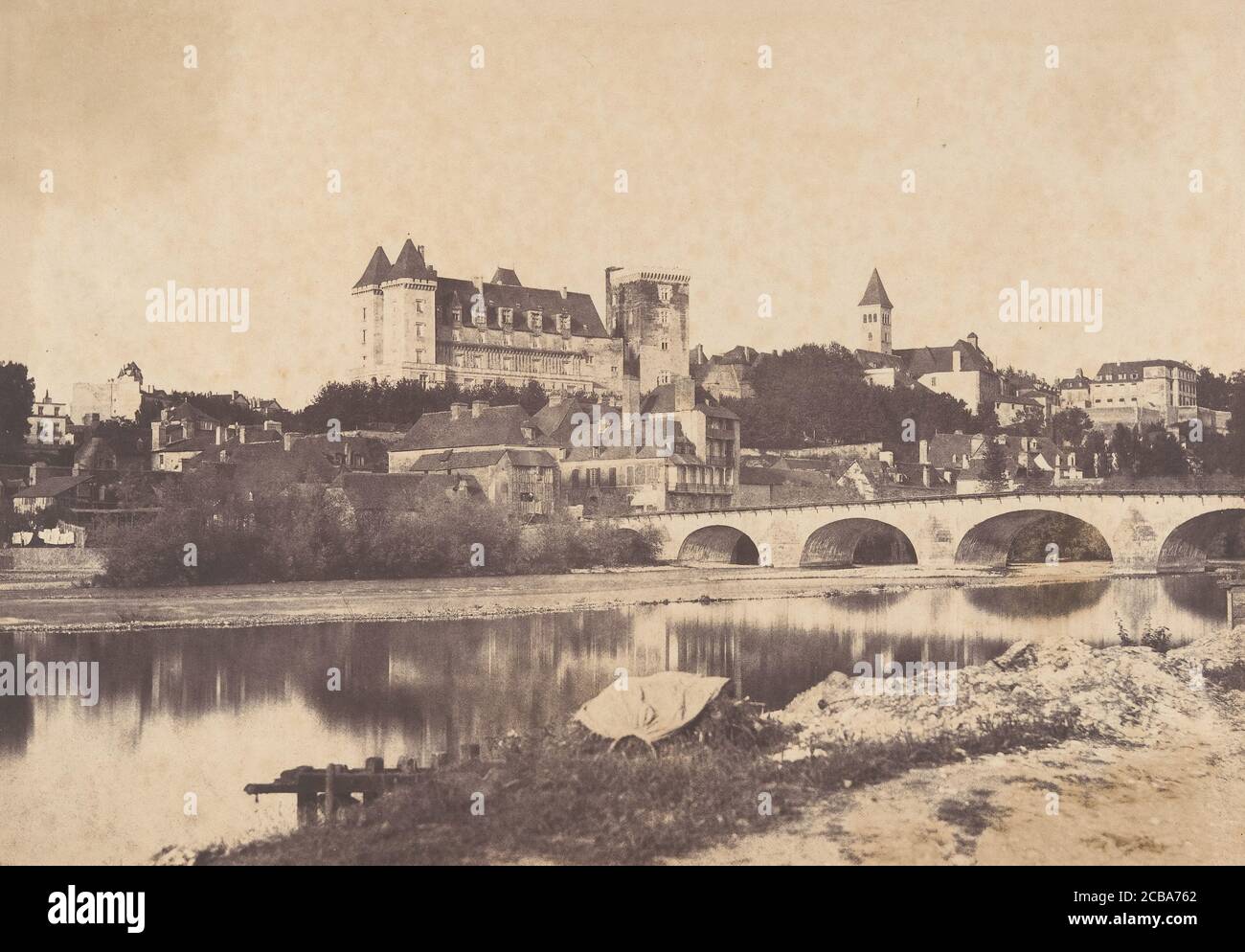 Pyrenees castle river bridge nineteenth century hi-res stock ...