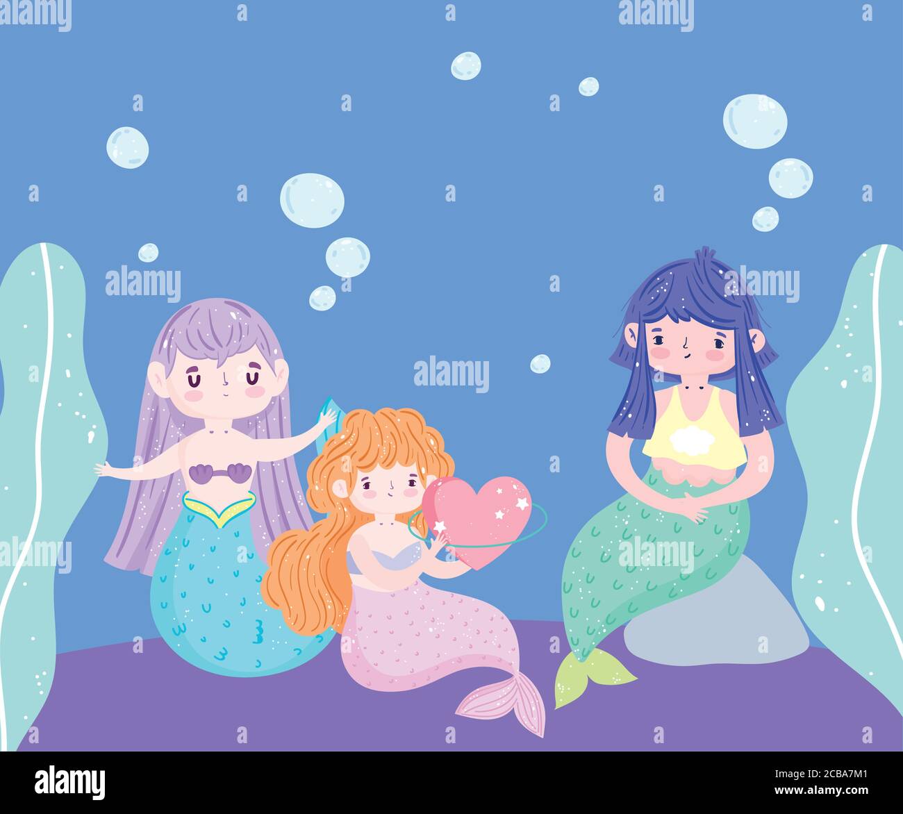 cute little mermaids with bubble rock seawee water fantasy dream ...