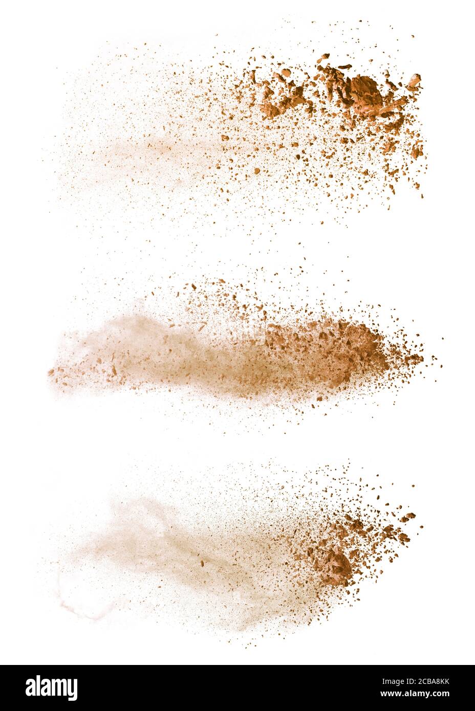 Abstract colored brown powder explosion isolated on white background ...