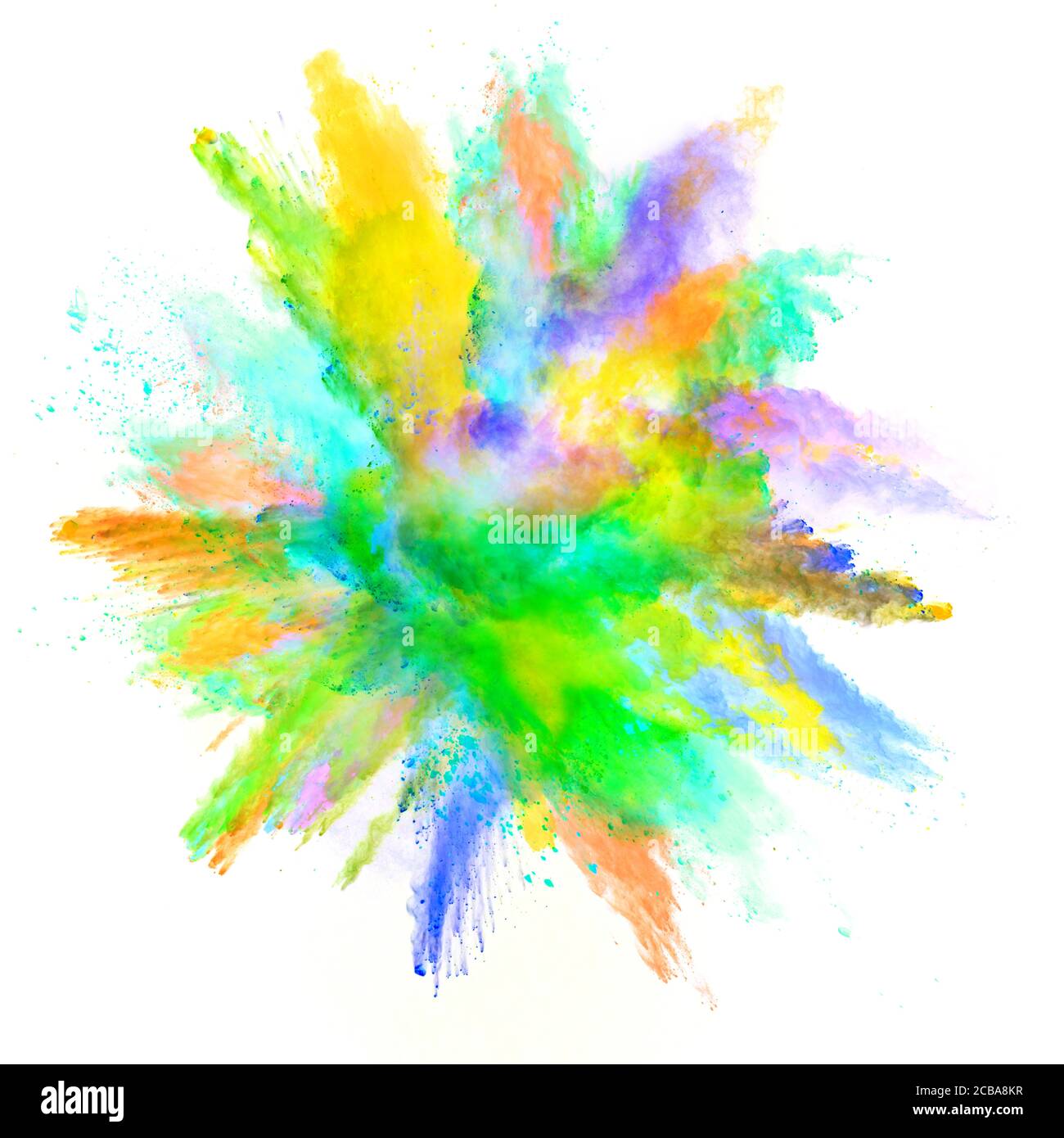 Abstract colored powder explosion isolated on white background. High ...