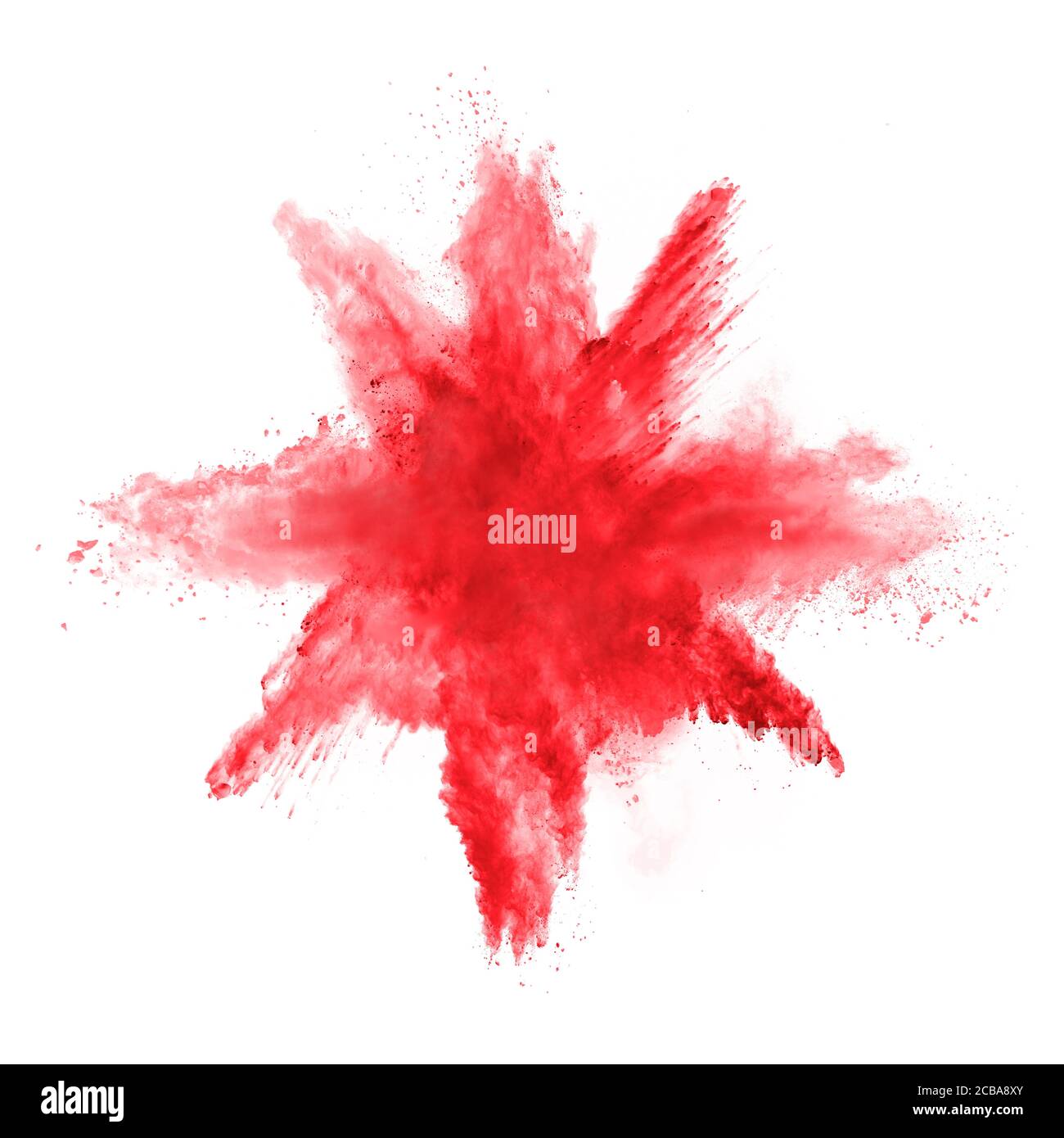Abstract red powder explosion isolated on white background. High ...
