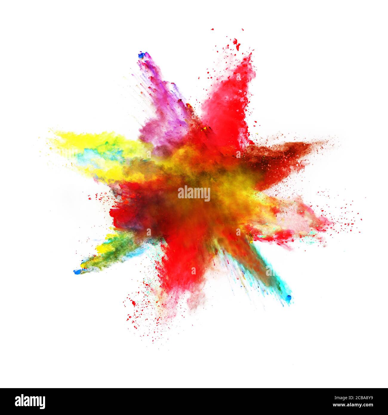 Abstract colored powder explosion isolated on white background. High ...