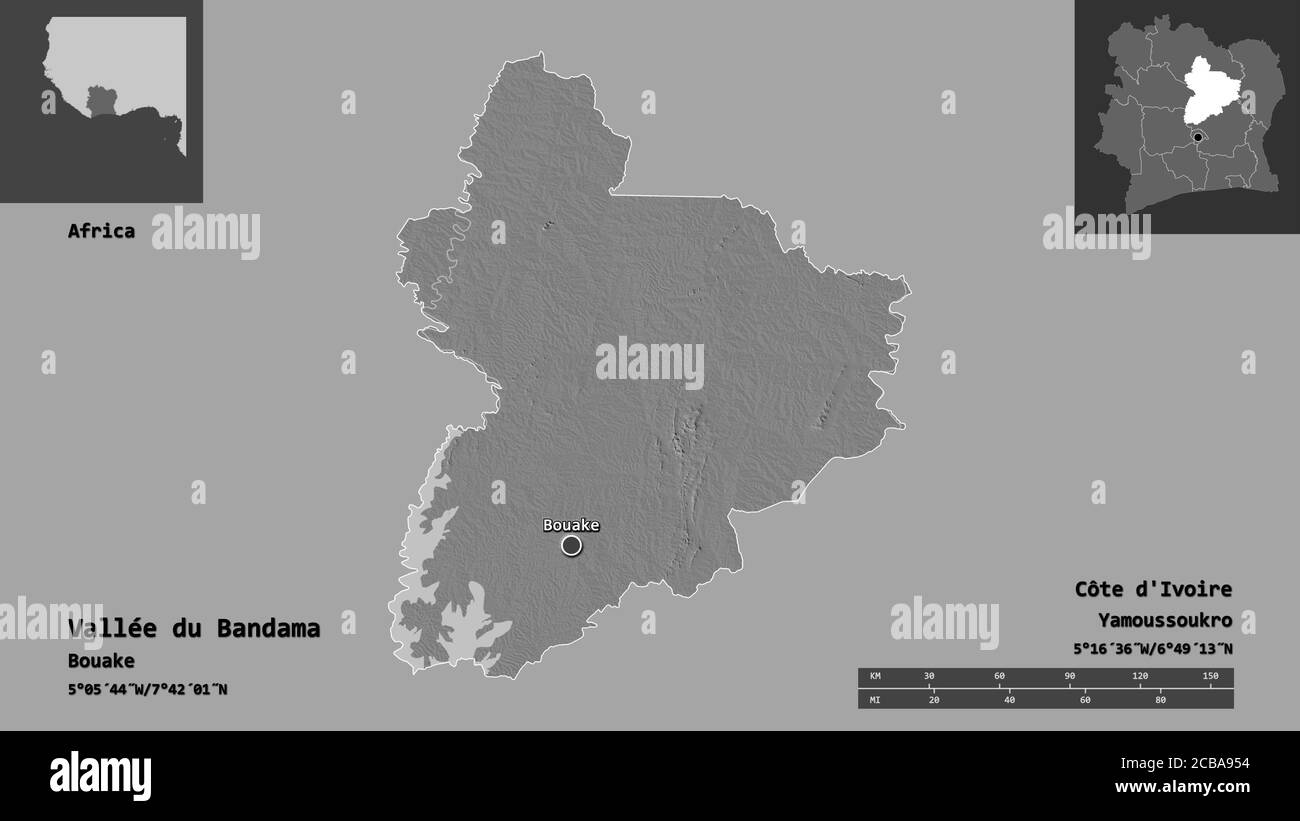 Shape of Vallée du Bandama, district of Côte d'Ivoire, and its capital ...