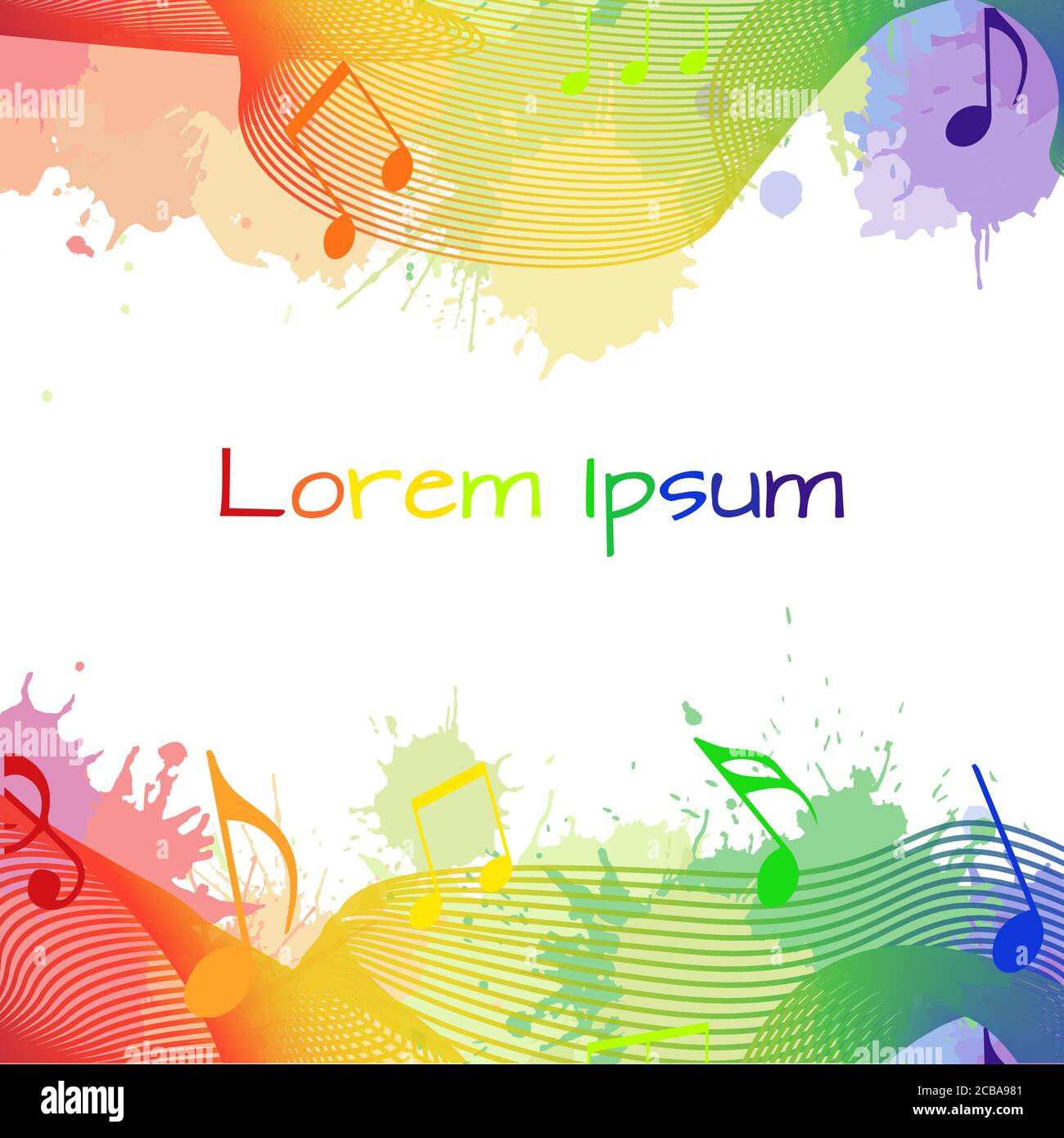Illustration with rainbow musical notes and watercolor splashes for ...