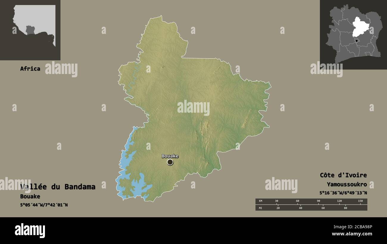 Shape of Vallée du Bandama, district of Côte d'Ivoire, and its capital ...