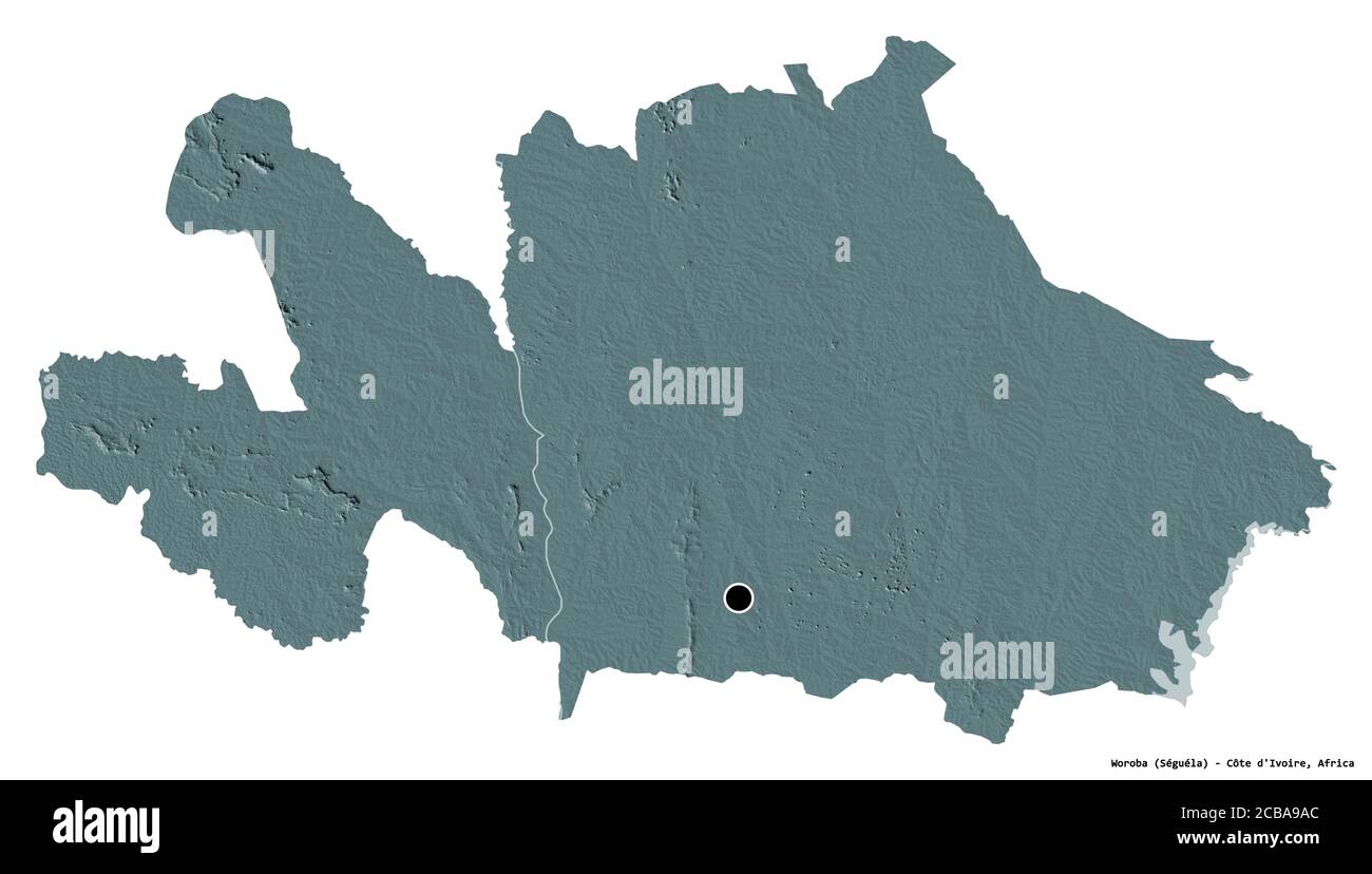 Shape of Woroba, district of Côte d'Ivoire, with its capital isolated ...