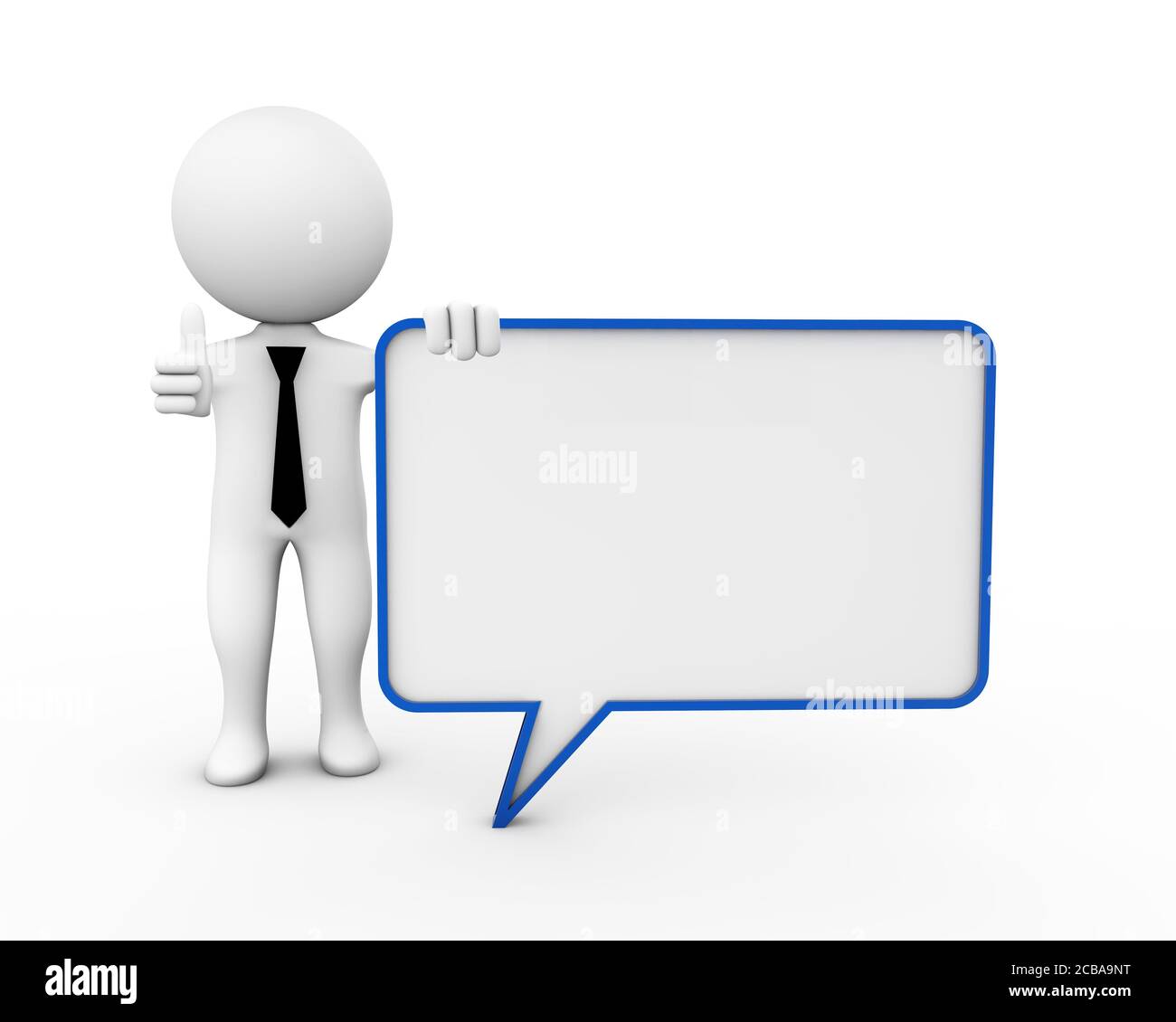 3d render of a white figure with a tie and a blank cloud - empty space ...