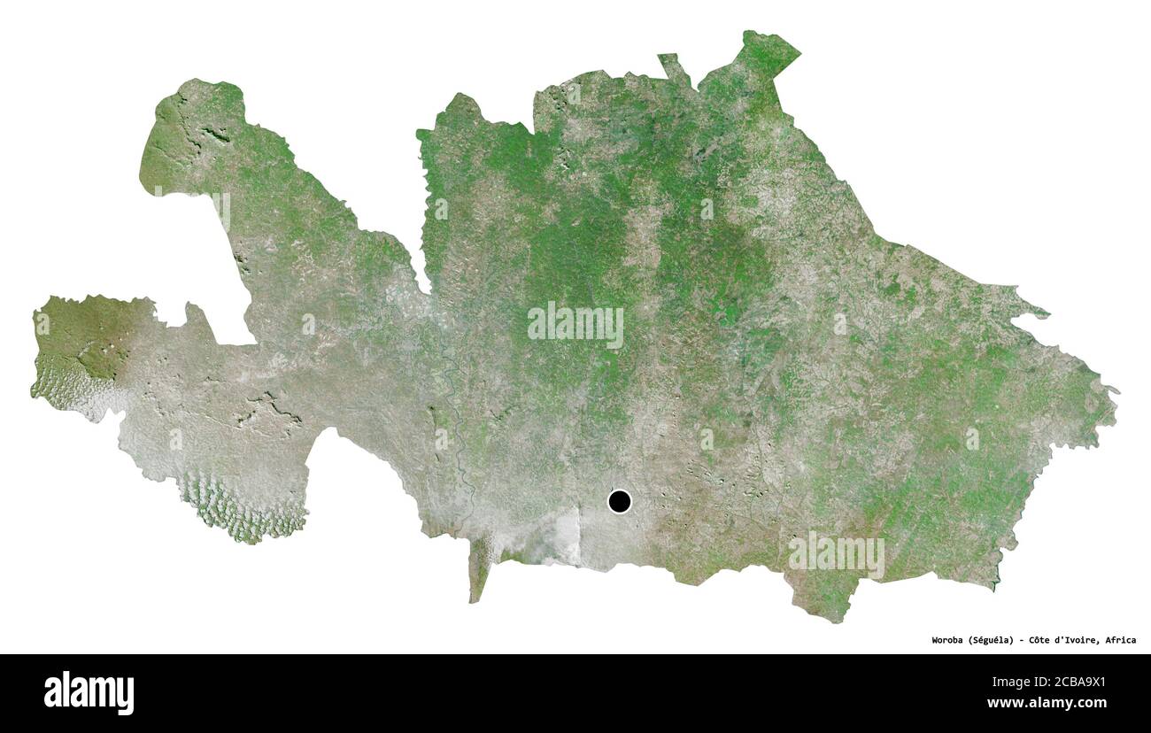 Shape of Woroba, district of Côte d'Ivoire, with its capital isolated ...