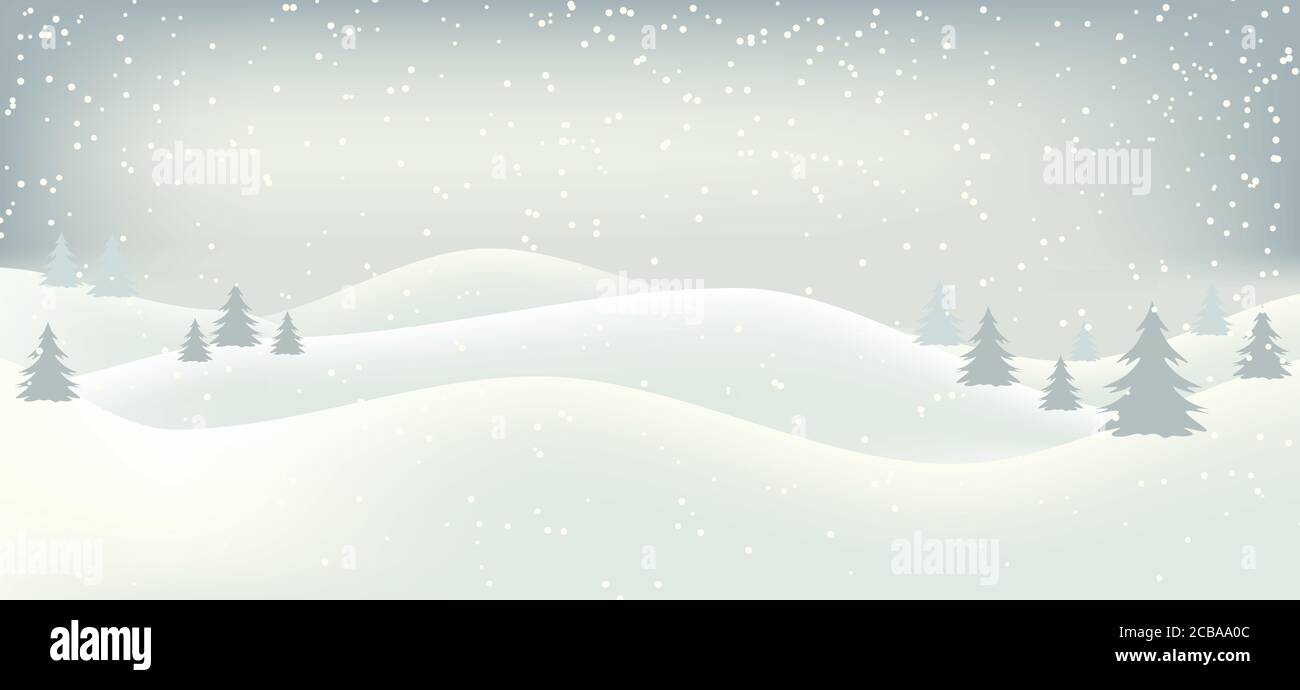 Illustration of snow-covered hills and small trees Stock Photo - Alamy