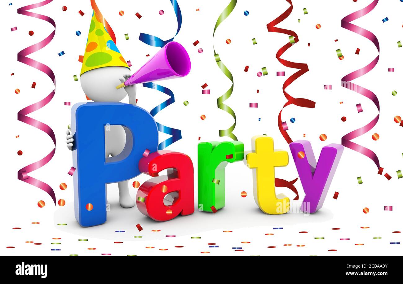 3D rendering illustration of the word Party with colorful letters on a ...