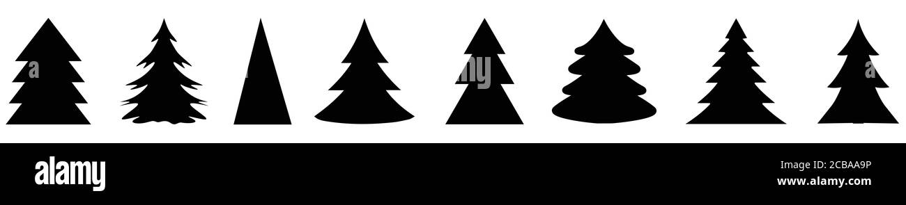 Illustration of different shapes of black Christmas trees isolated on a ...