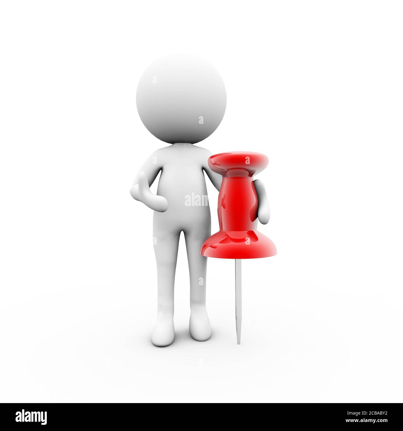 3D rendering of a white human figure holding a red pin isolated on a ...