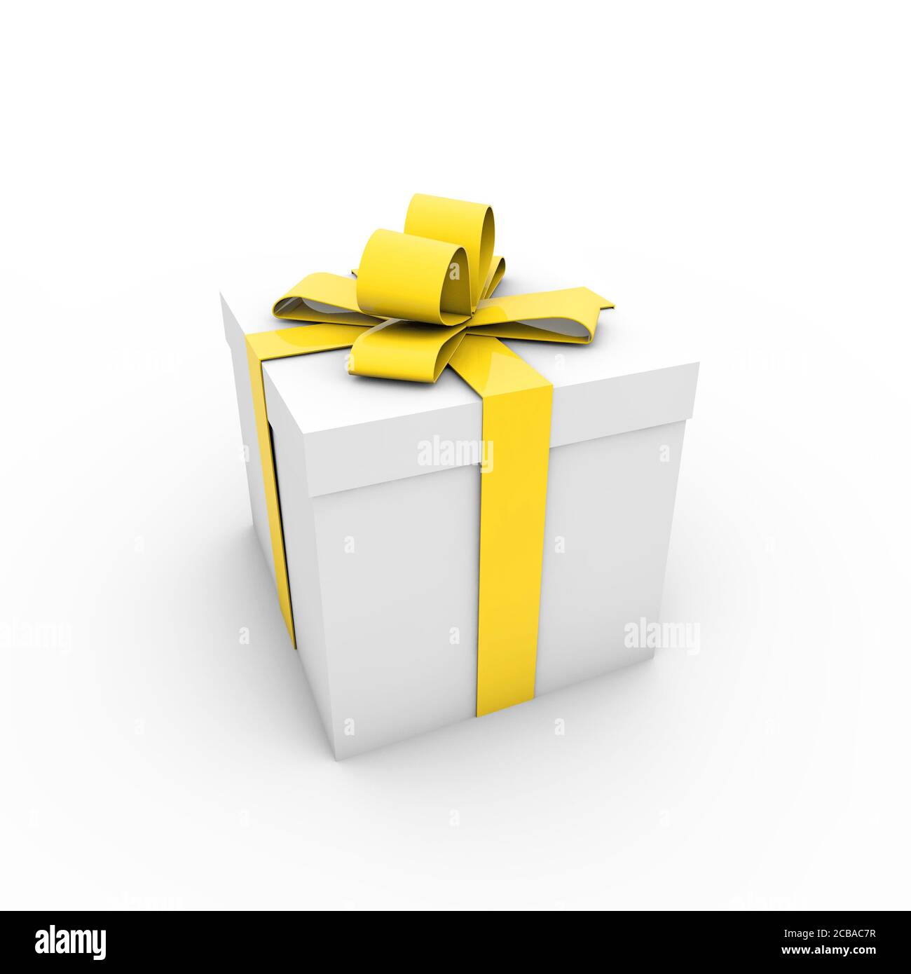 Illustration of a Christmas present with a yellow ribbon on a white ...